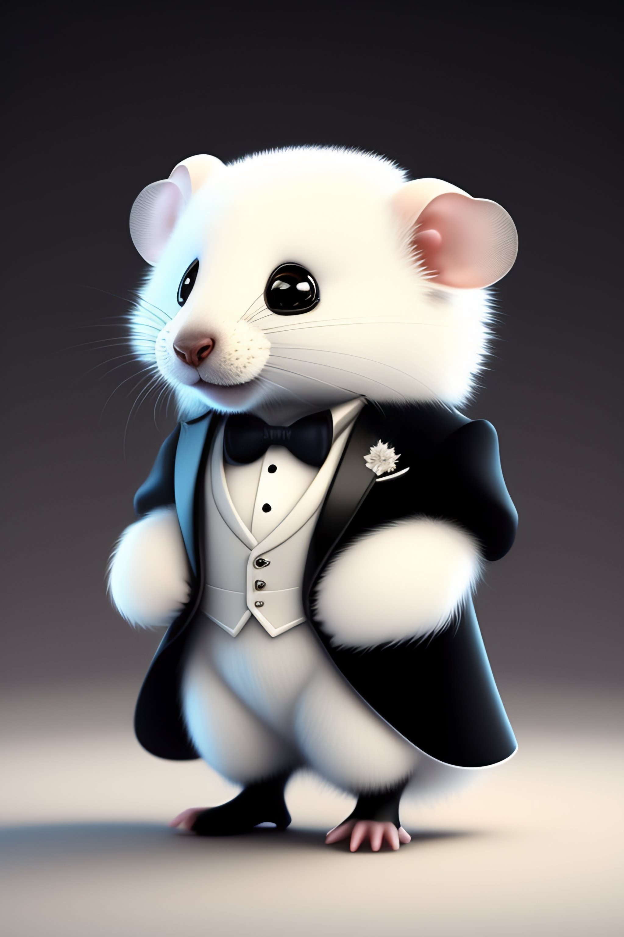 Lexica - CUTE AND ADORABLE CARTOON FLUFFY white rat,in a tuxedo,black ...