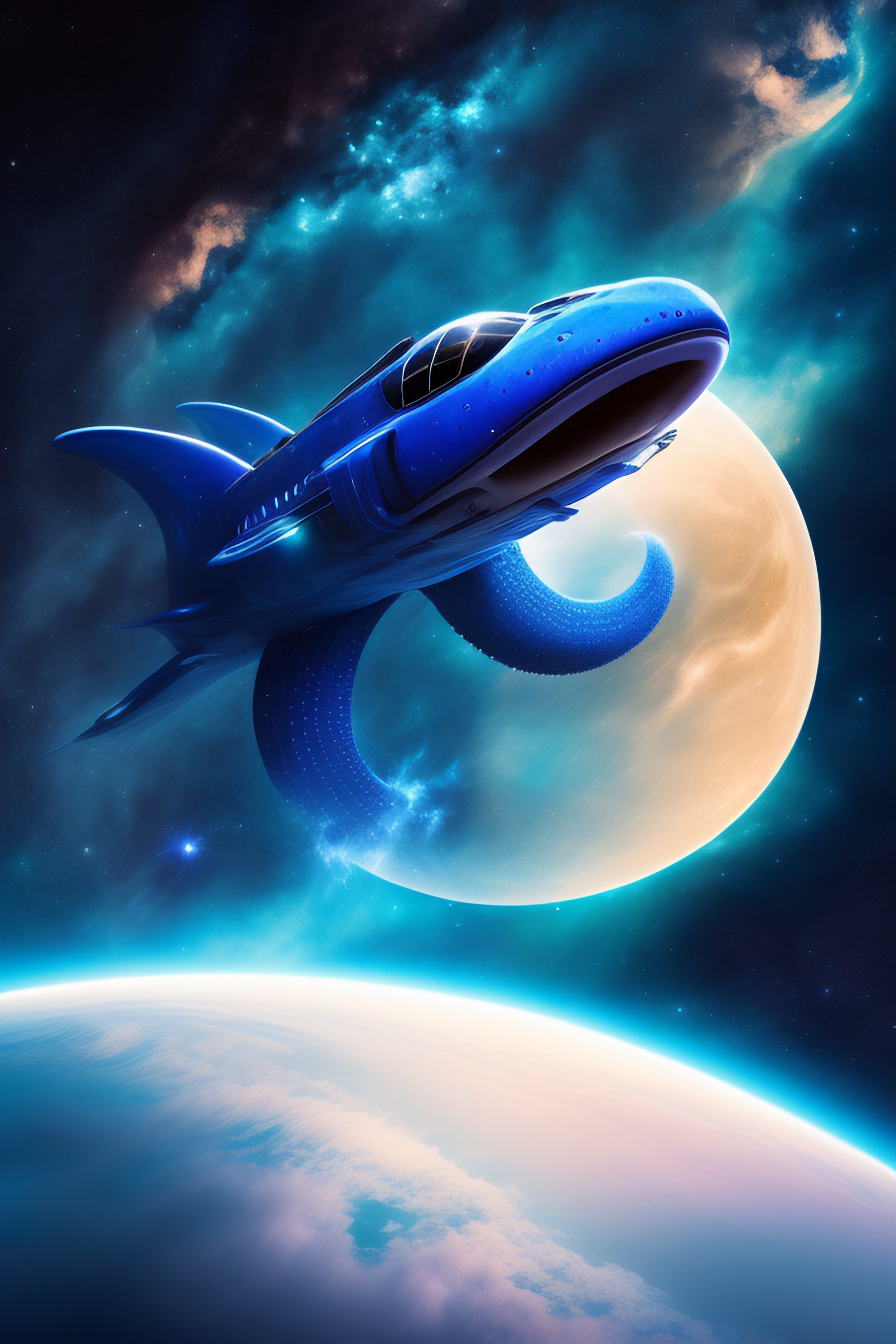 Lexica - A blue hydra flying in outer space