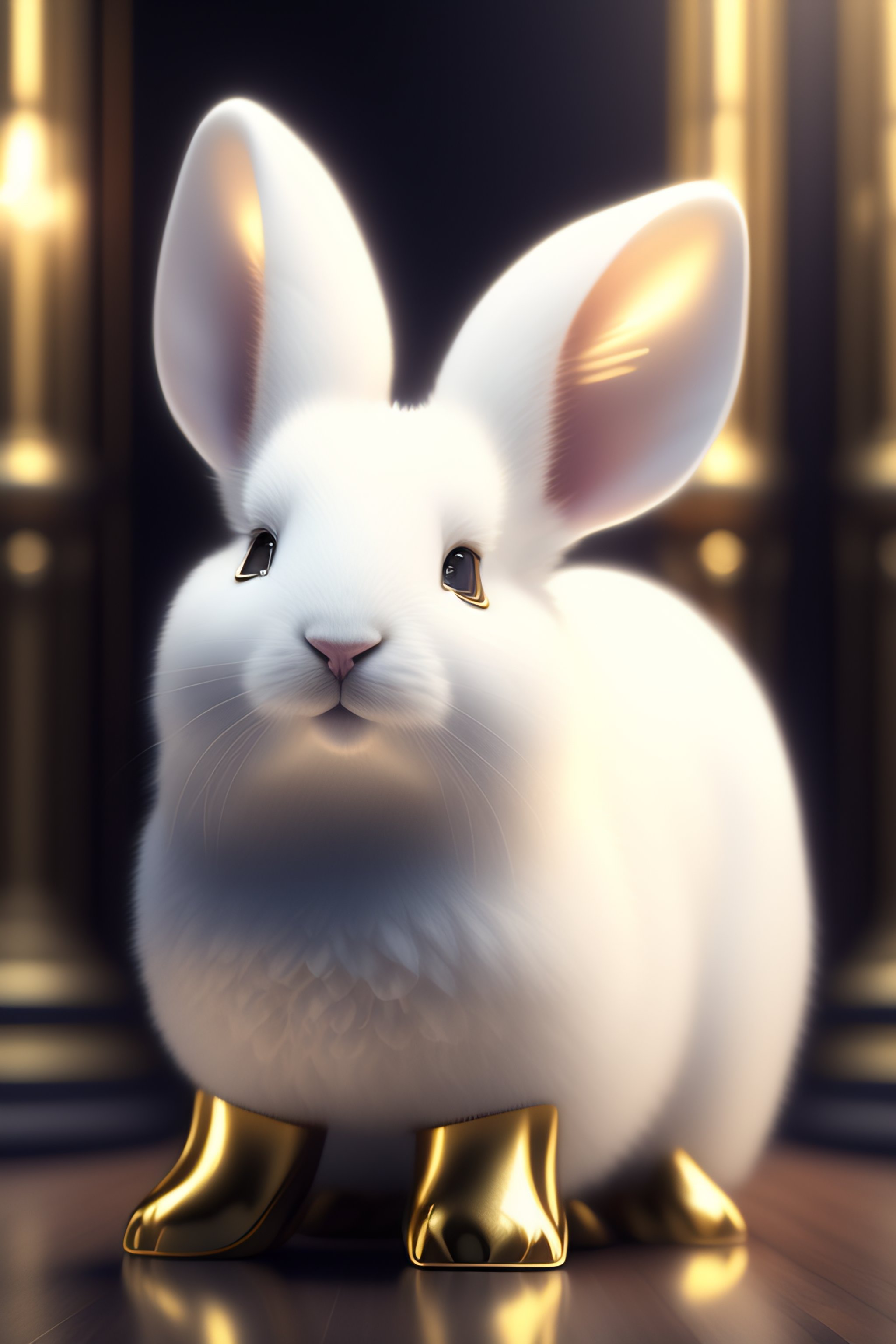 Lexica - The whole body of a white fluffy rabbit with intricate gold ...