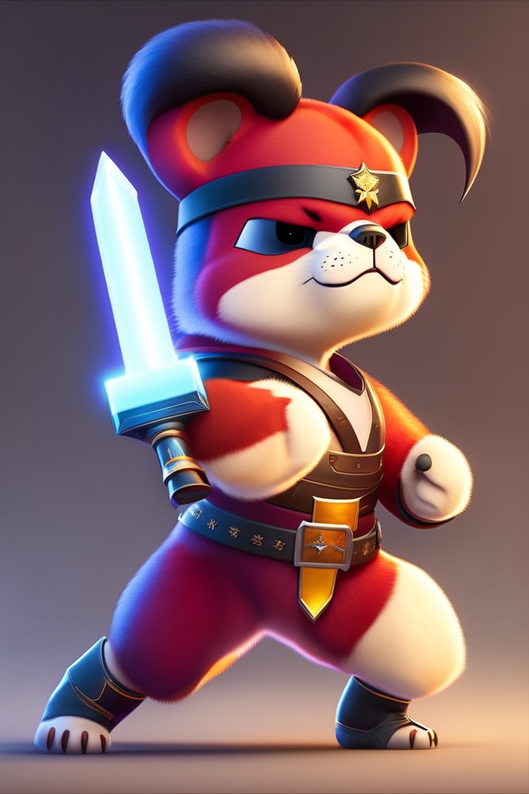 Lexica - An animated cartoon pup fiercely brandishing a katana blade ...