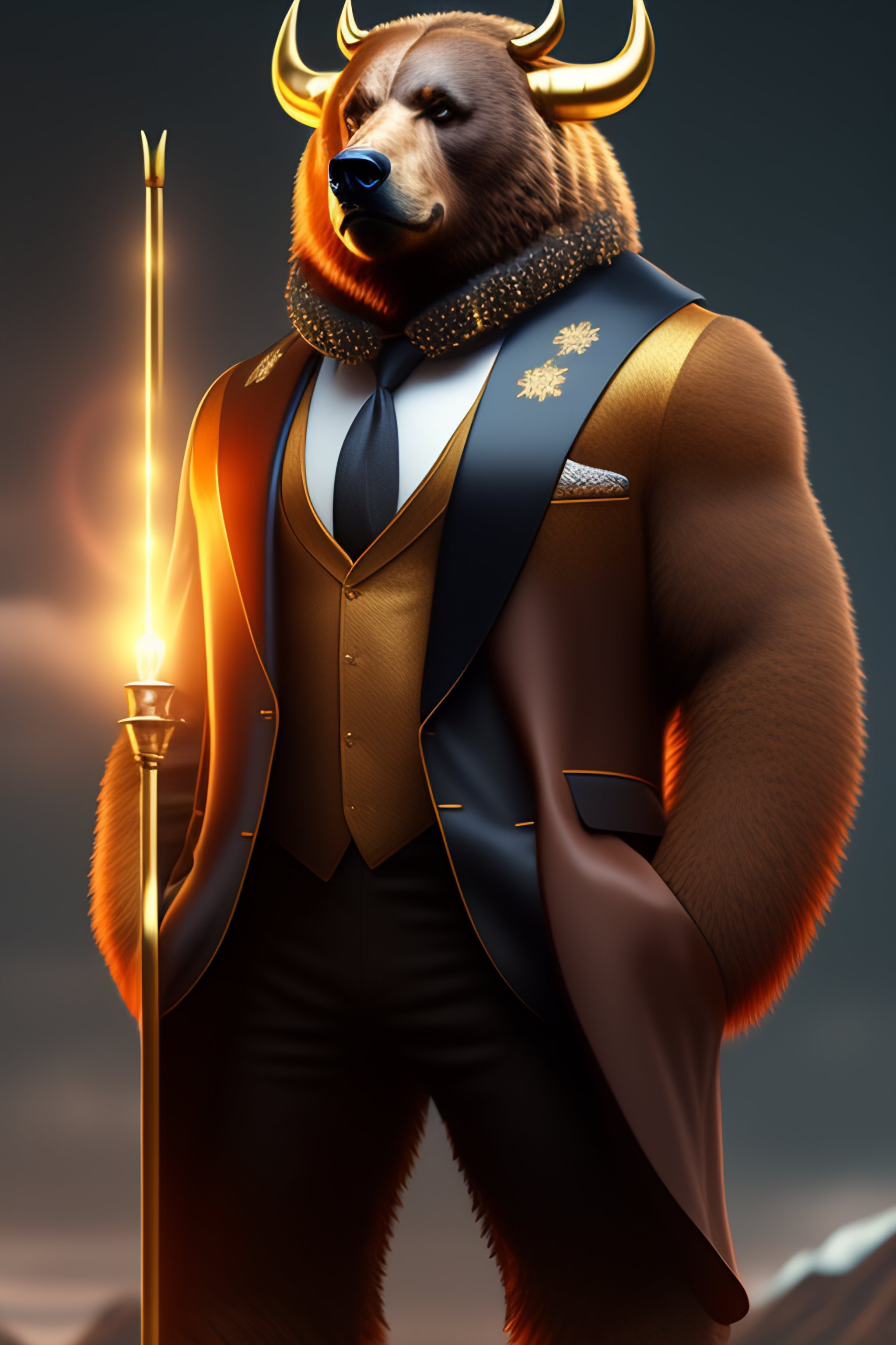 Lexica - Anthro furry humanoid grizzly bear with bull horns, bitcoin ...