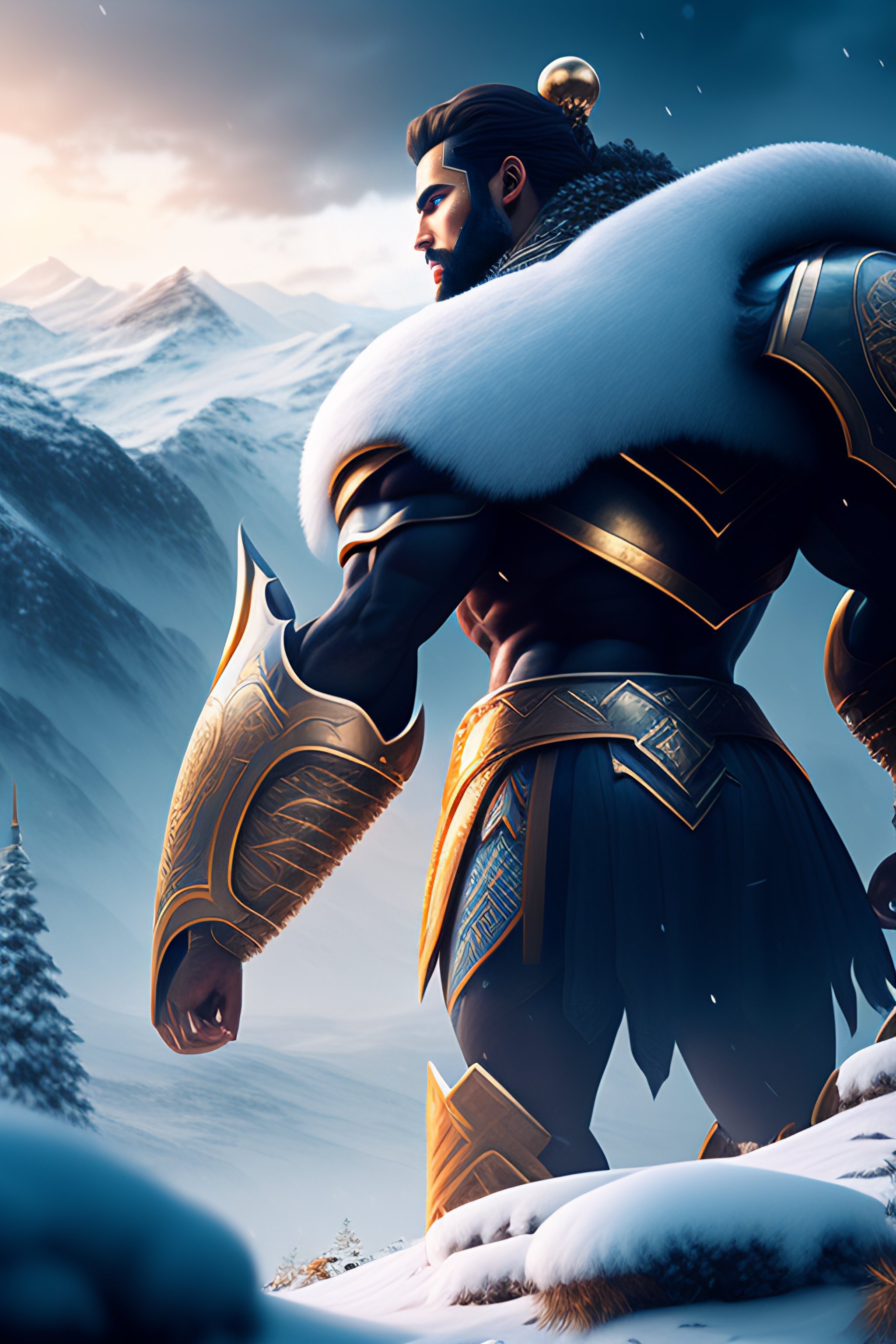 Lexica - Large Greek God , snowy landscape, futuristic details ...