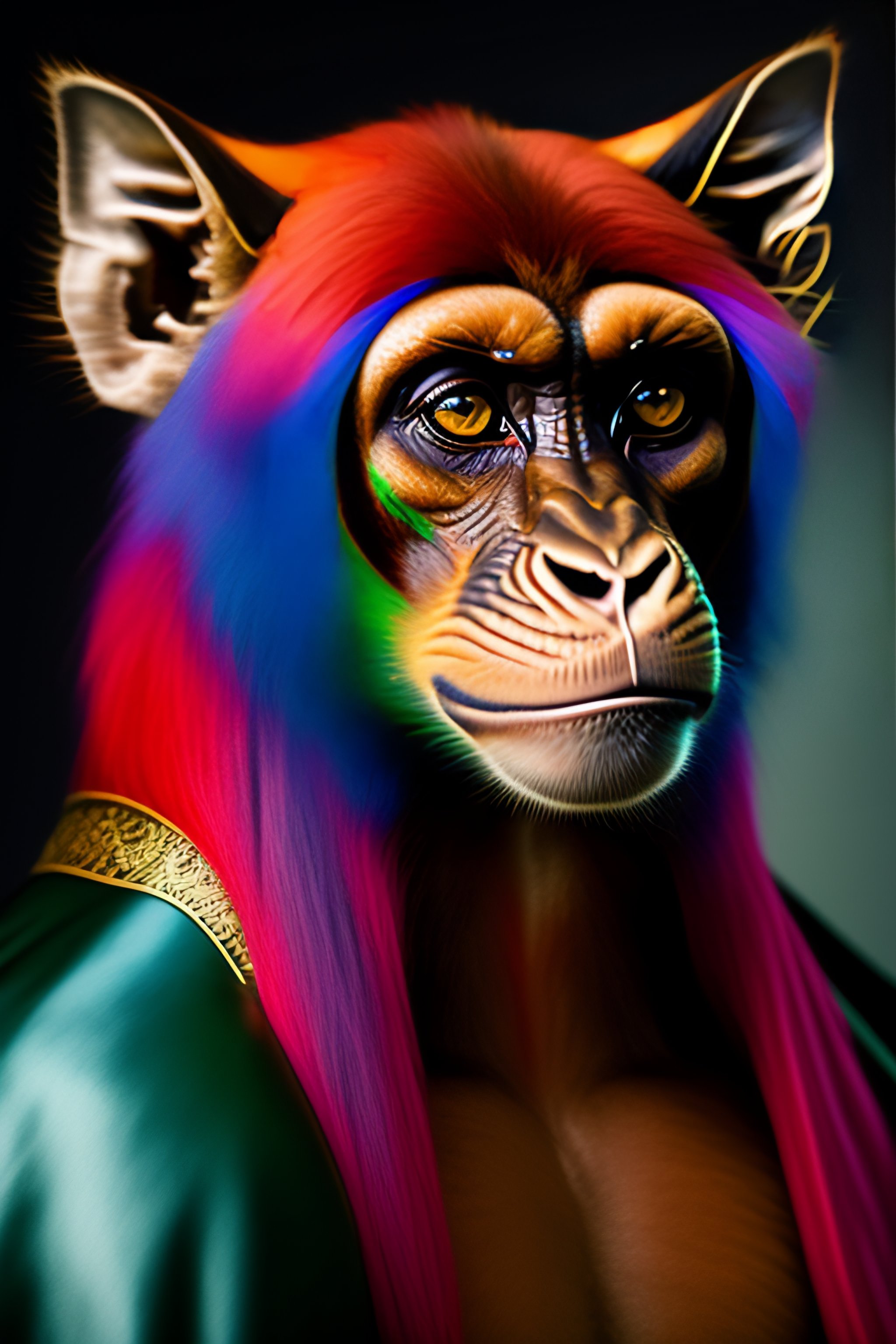 Lexica - A portrait photo of a red skin monkey with cat ears, turquoise ...