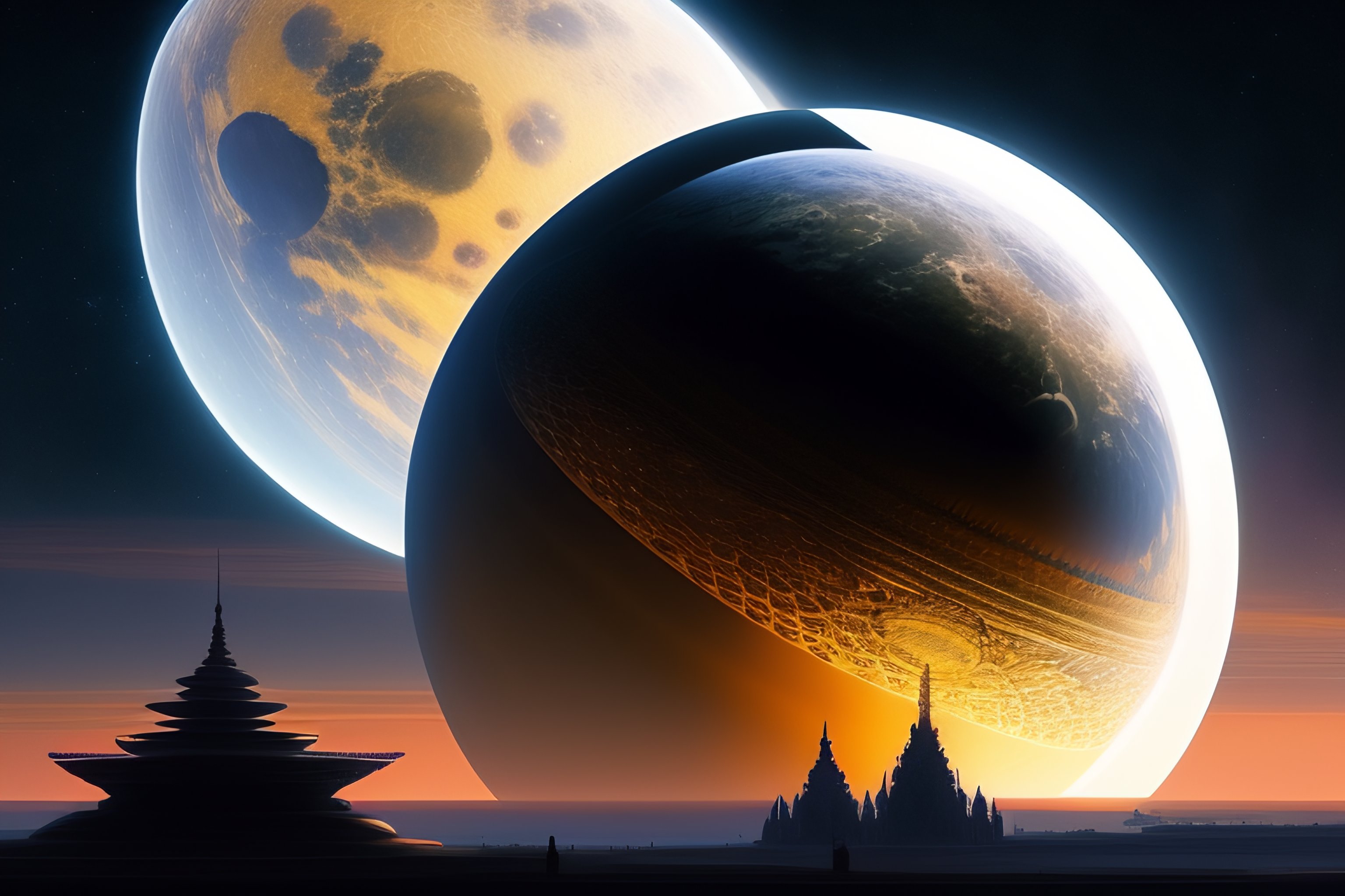 Lexica - Photo of a dyson sphere as a moon of earth, scifi, complex ...