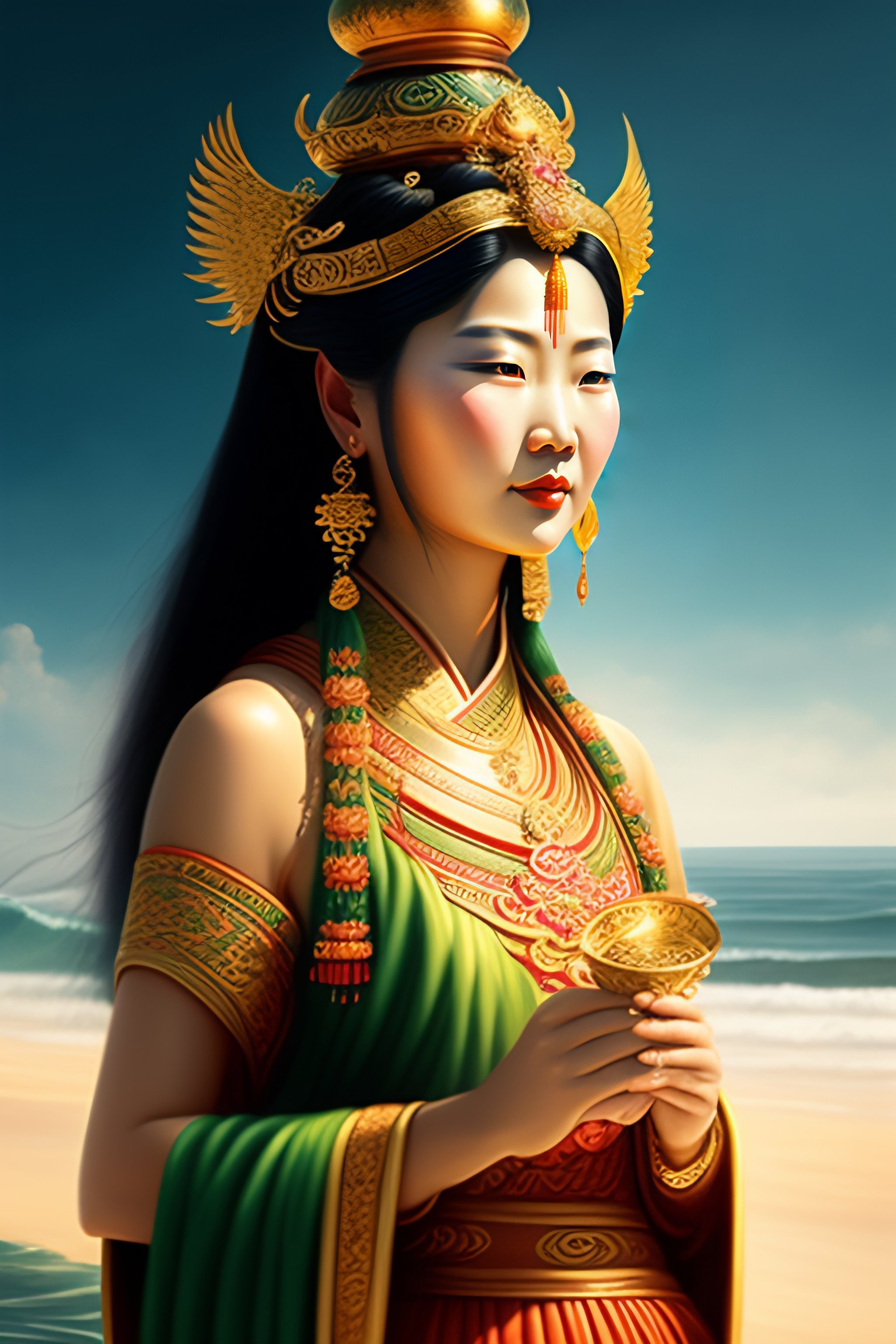 Lexica - Ancient chinese goddess writing by the sea