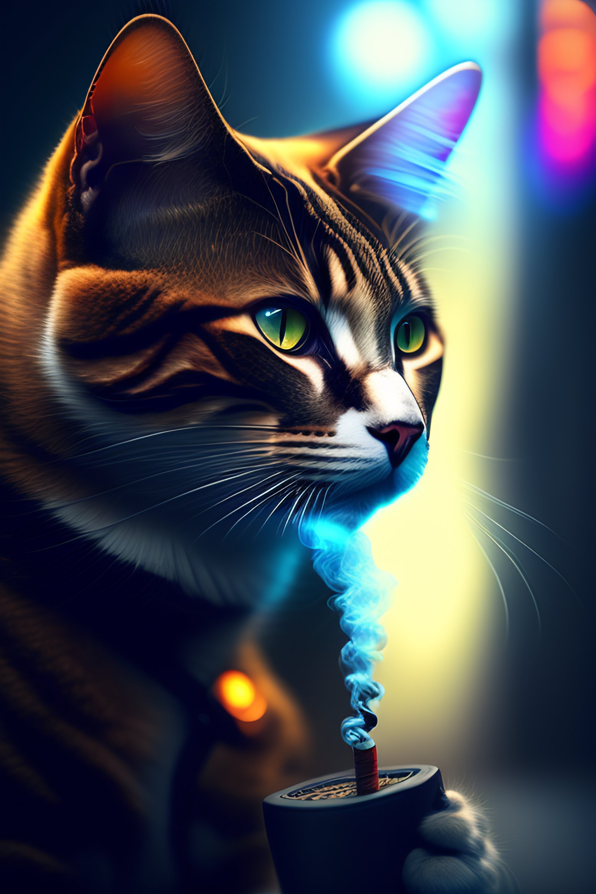 Lexica - Cat smoking cigarette, cyberpunk style