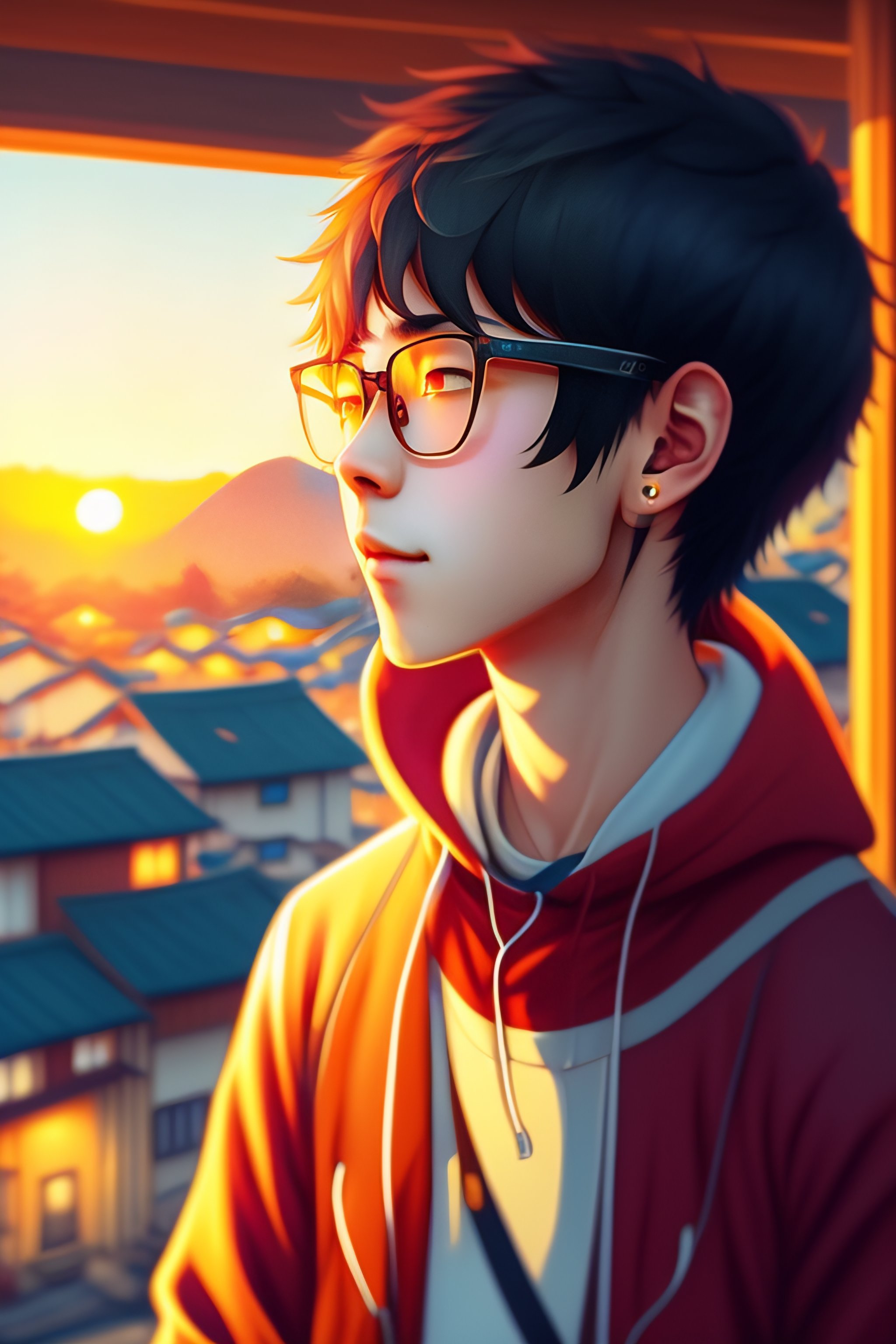 Lexica - Skinny Anime boy, glasses, listening to music with headphone ...