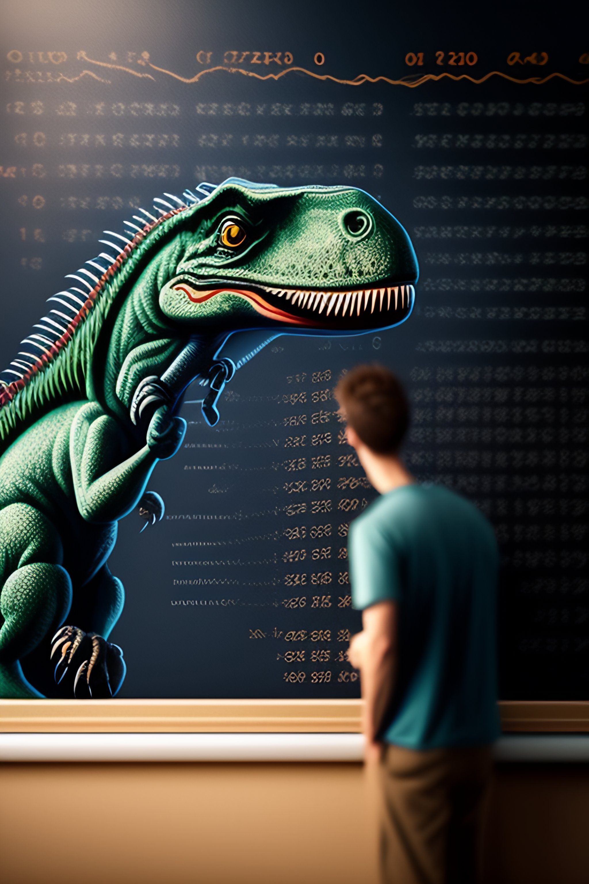 Lexica - Velociraptor doing mathematics on a blackboard
