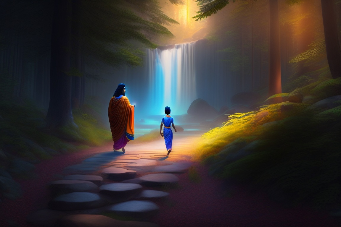 Lexica - Lord Krishna and Arjun, filled with excitement, walking in a ...