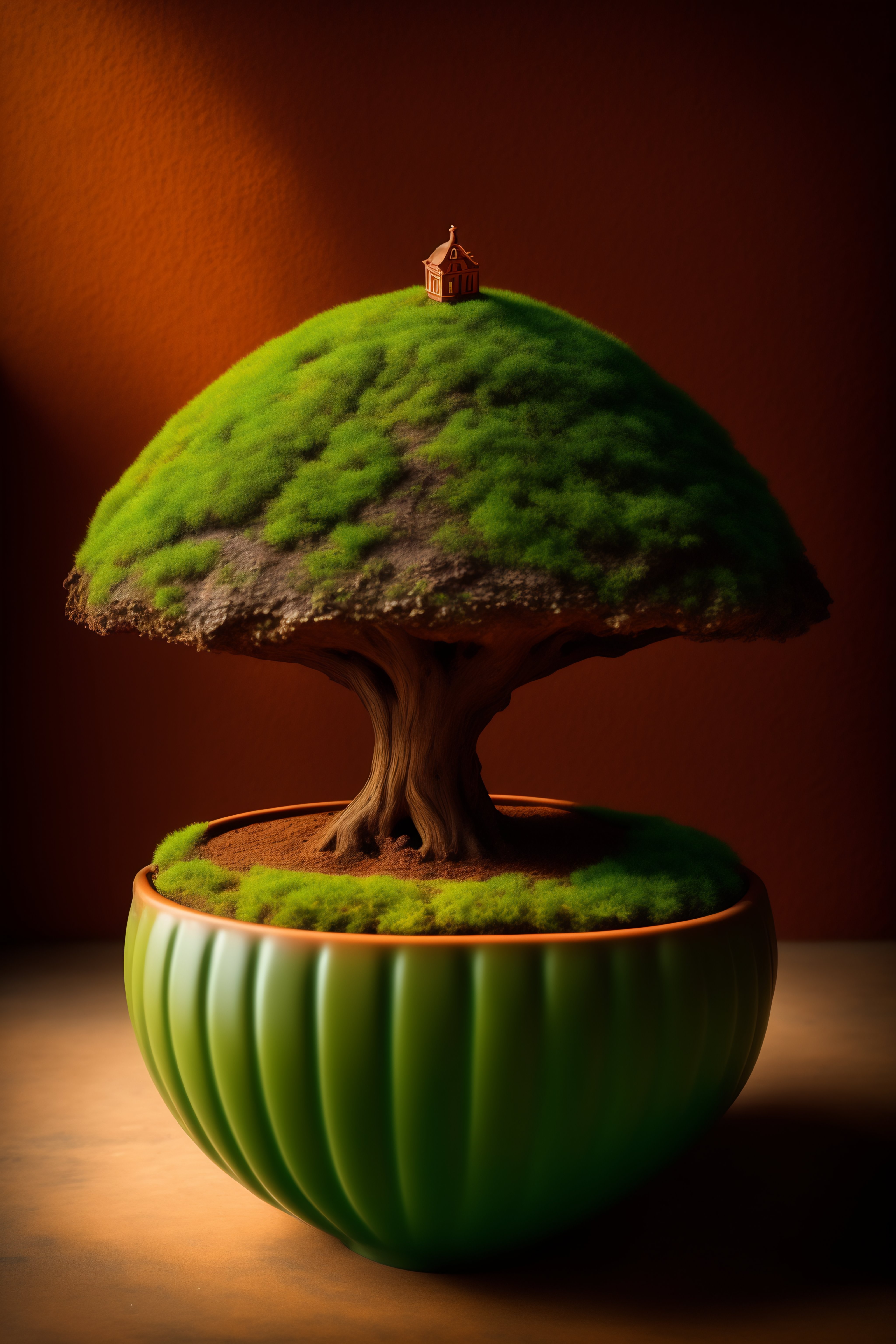 Lexica - Terracotta plant pot at the base of a tree, inside the pot is ...