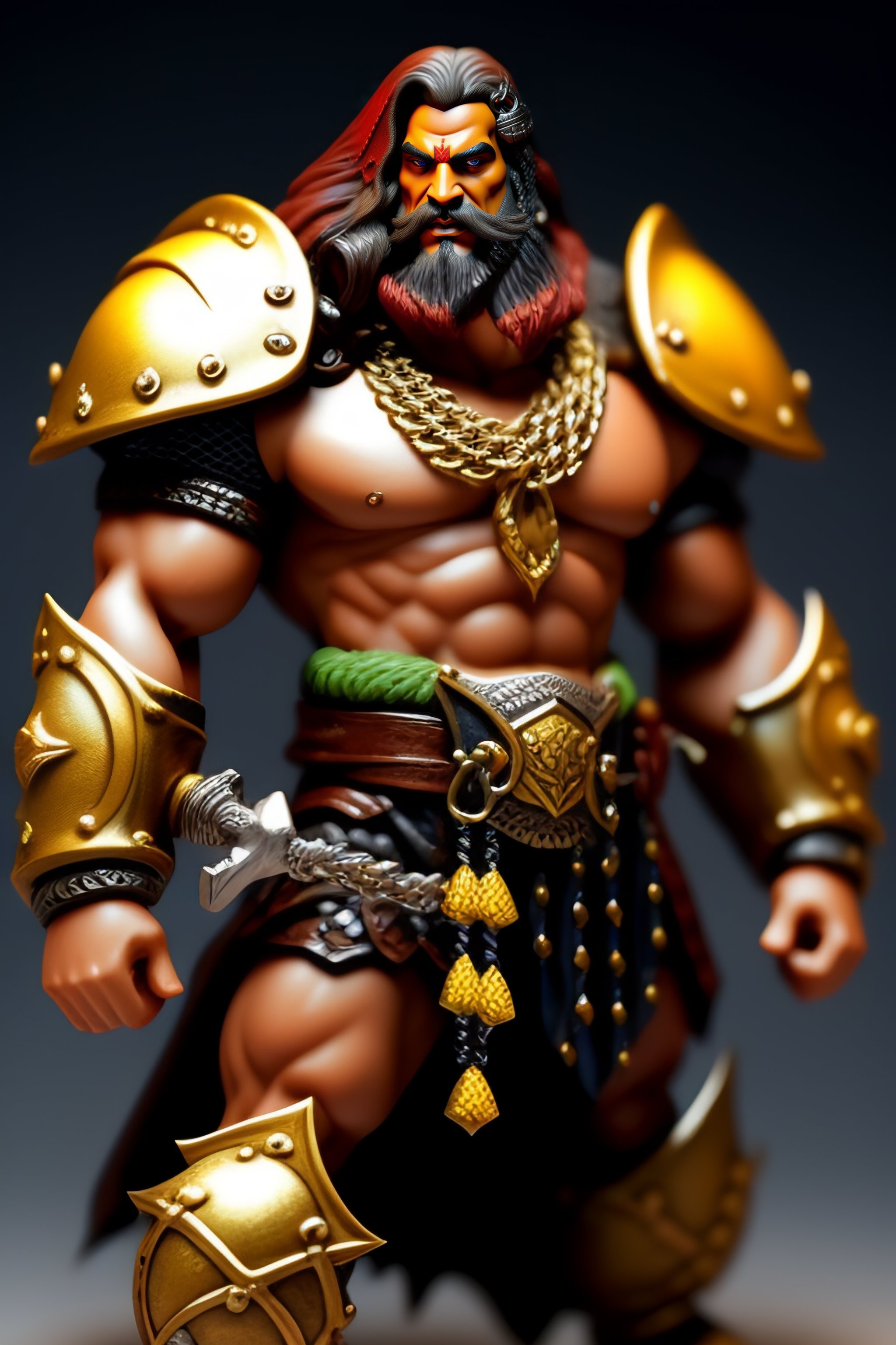 Lexica - Ork, male, paladin, yellow eyes, chain mail, full body, hammer