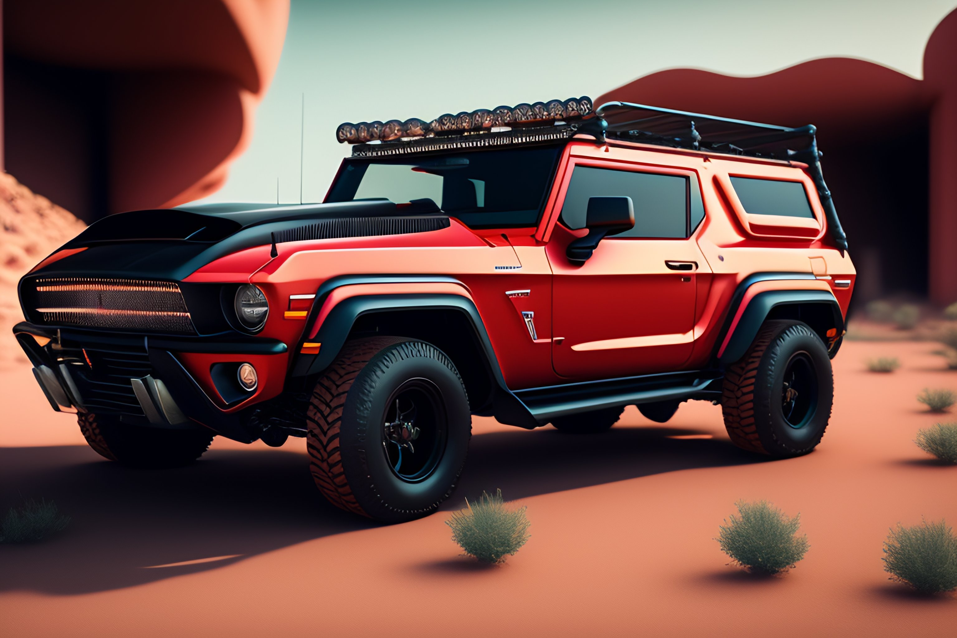 Lexica - Mechanized garrage, ford mustang, hummer, neorealist art room ...