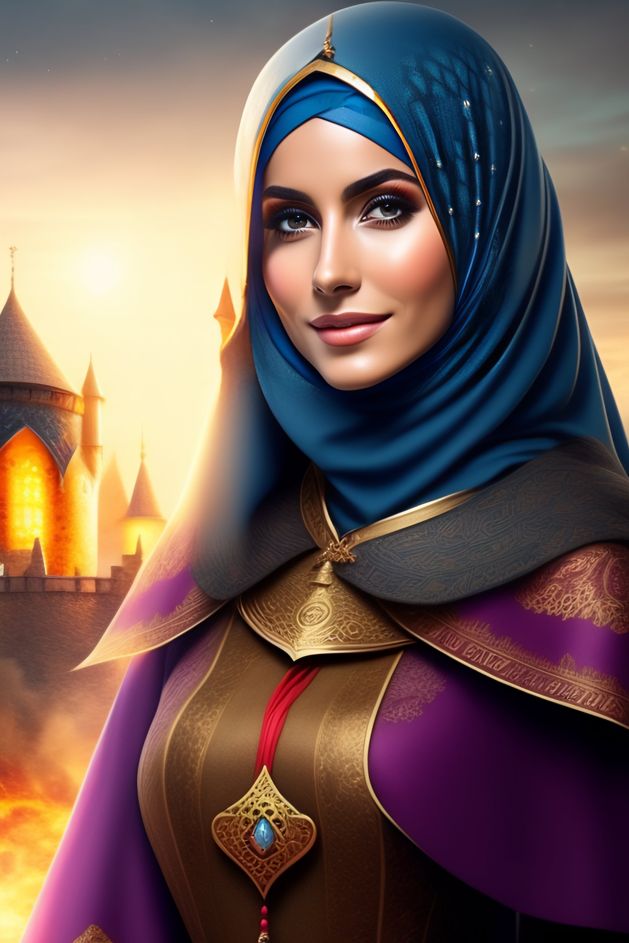 Lexica - Cute hijab girl wearing medieval mage clothing
