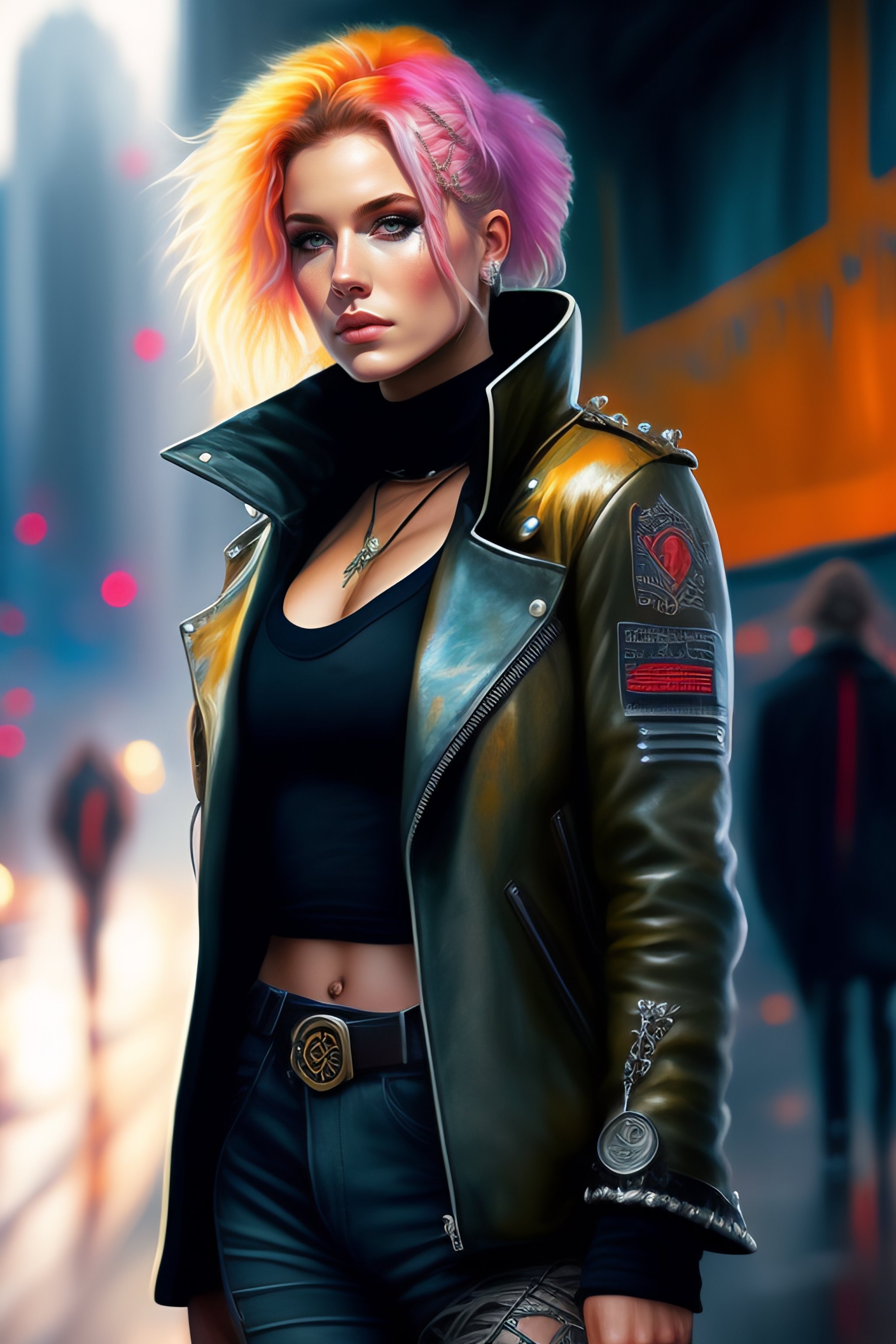 Lexica - Cute punk rock girl, mad max jacket, renaissance, cables on ...