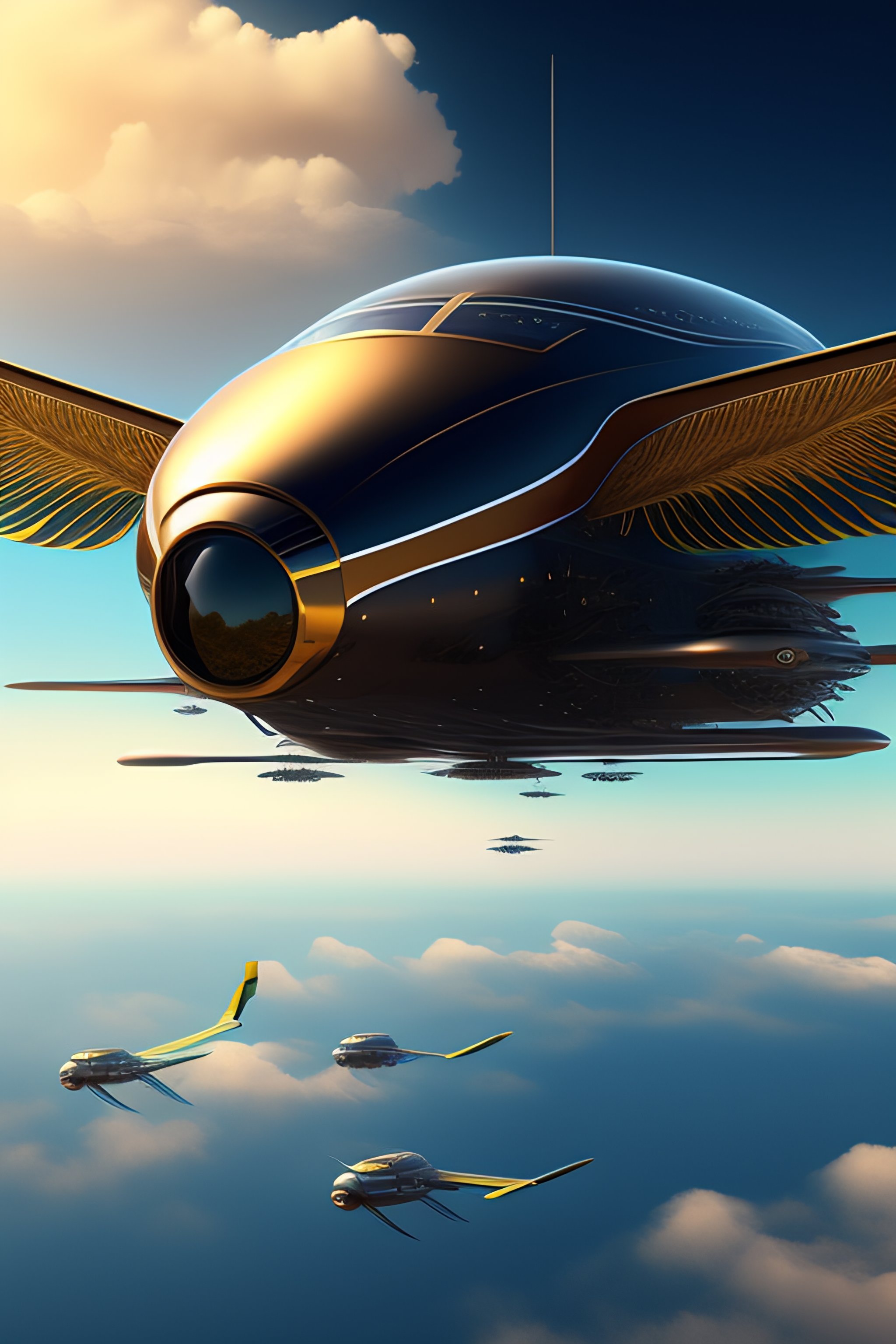 Lexica - An organic living airplane flying through the sky, large eyes ...