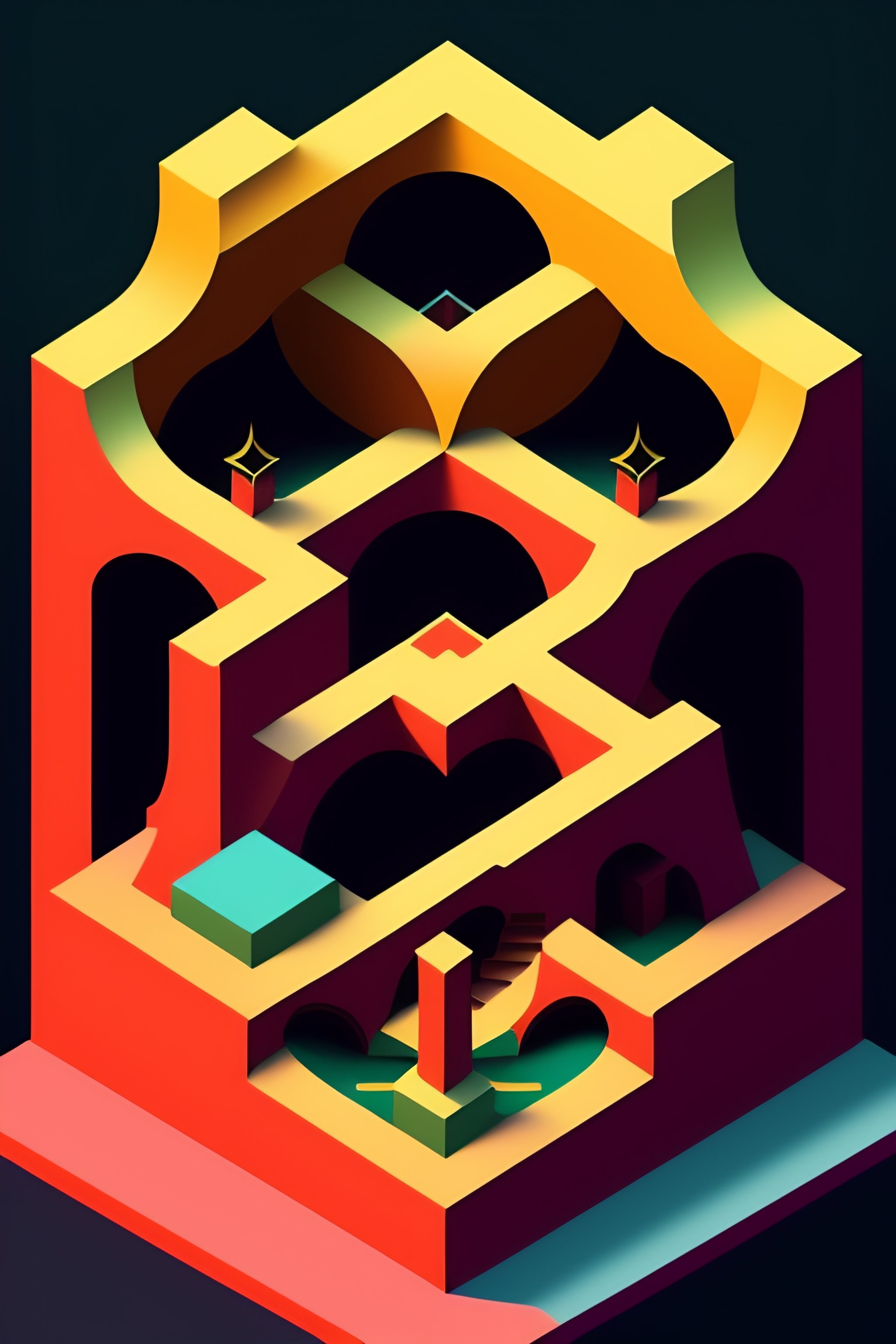 Lexica - Isometric monument valley painting by mc escher