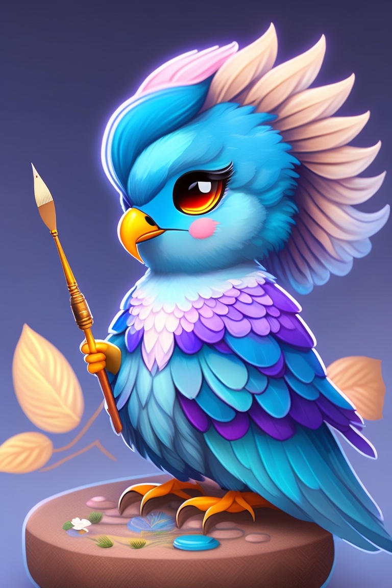 Lexica - An artist, a cerulean phoenix, in the style of chibi anime ...