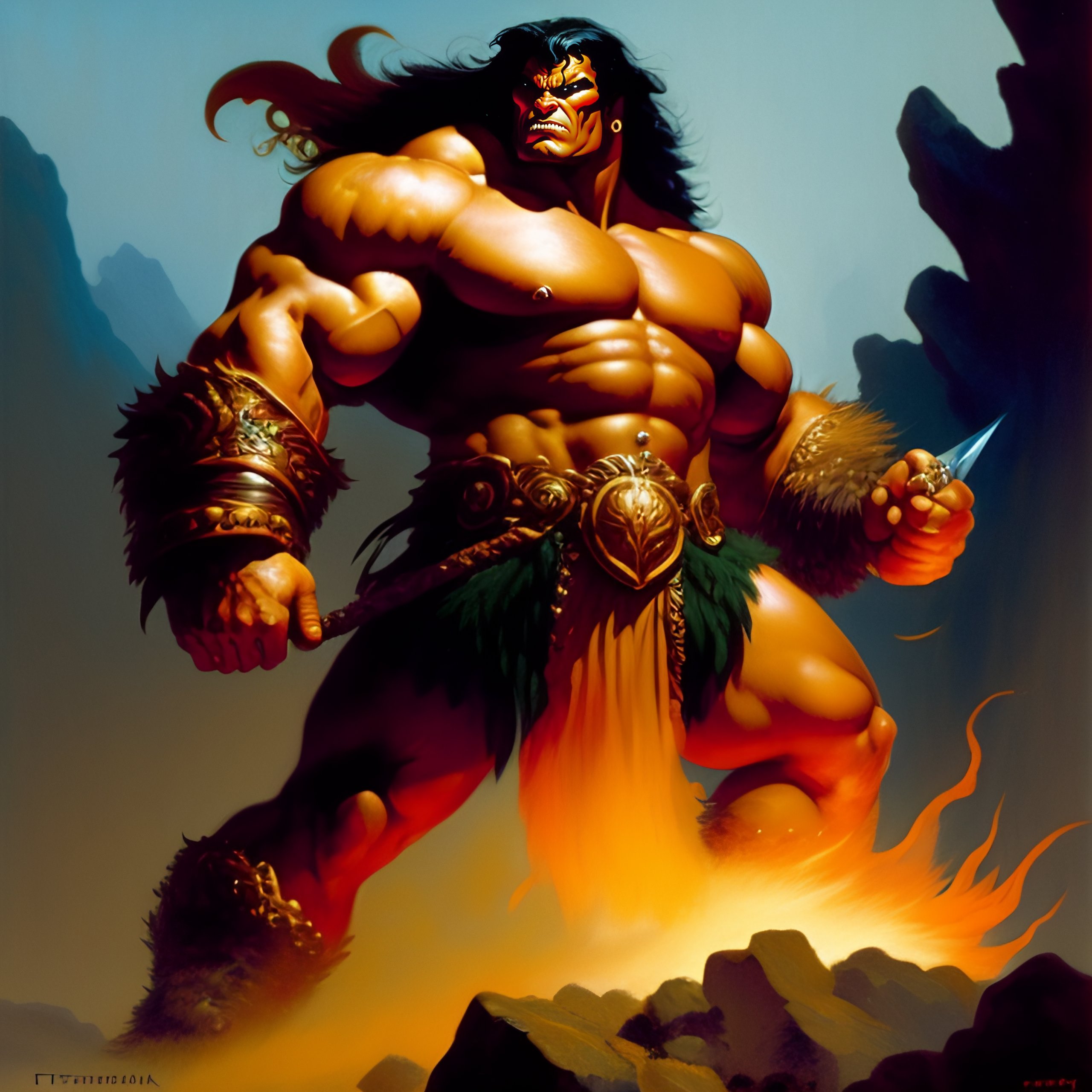 Lexica - Barbarian fighting monster by Frazetta