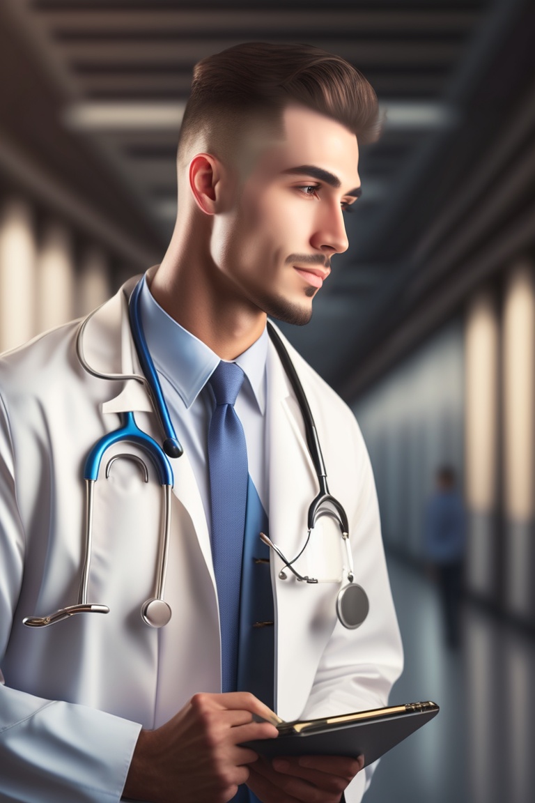 Lexica - Photo of a male doctor realistic wearing a doctor coat sharp ...