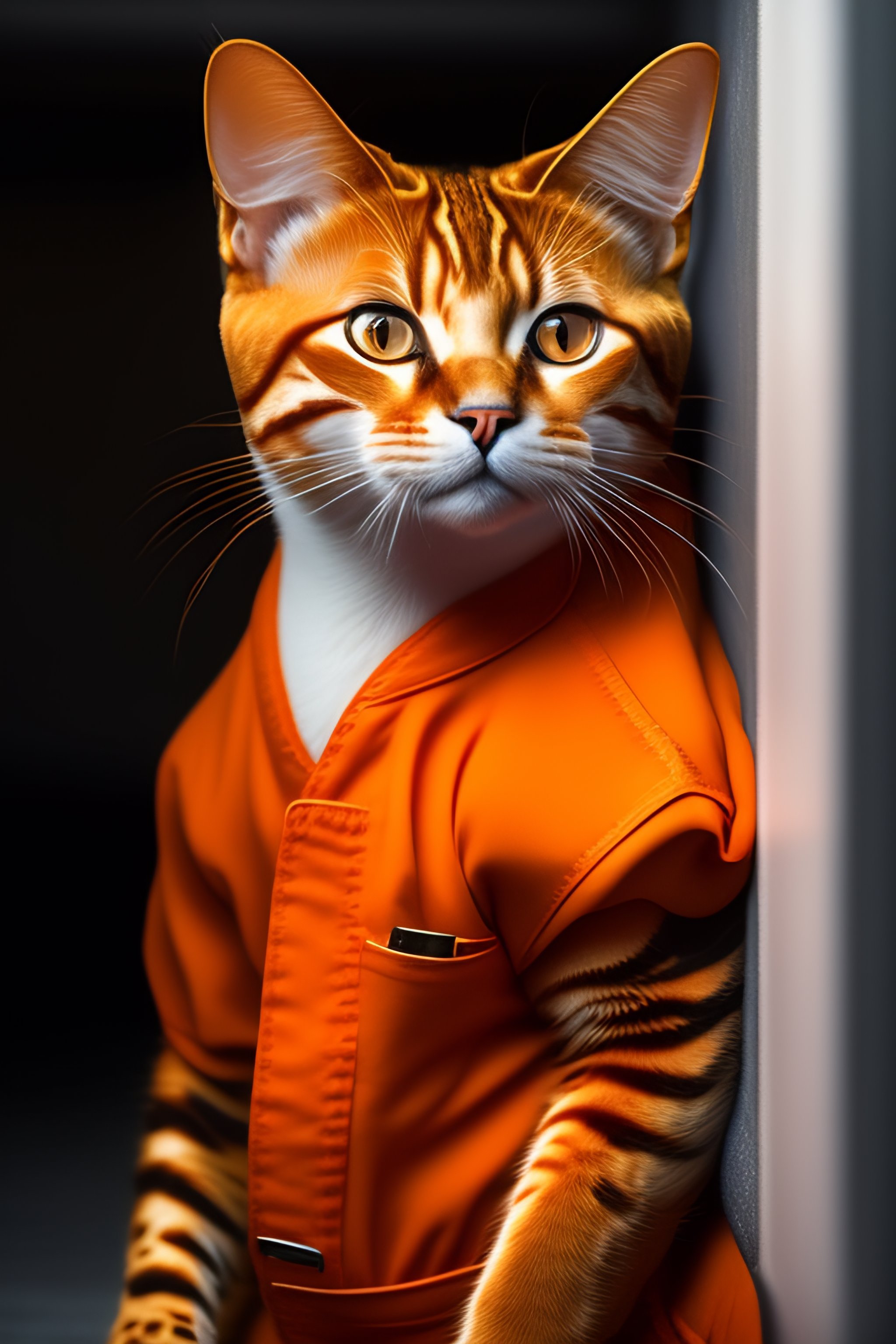 Lexica - A humanoid havana brown cat wearing inmate orange jumpsuit ...