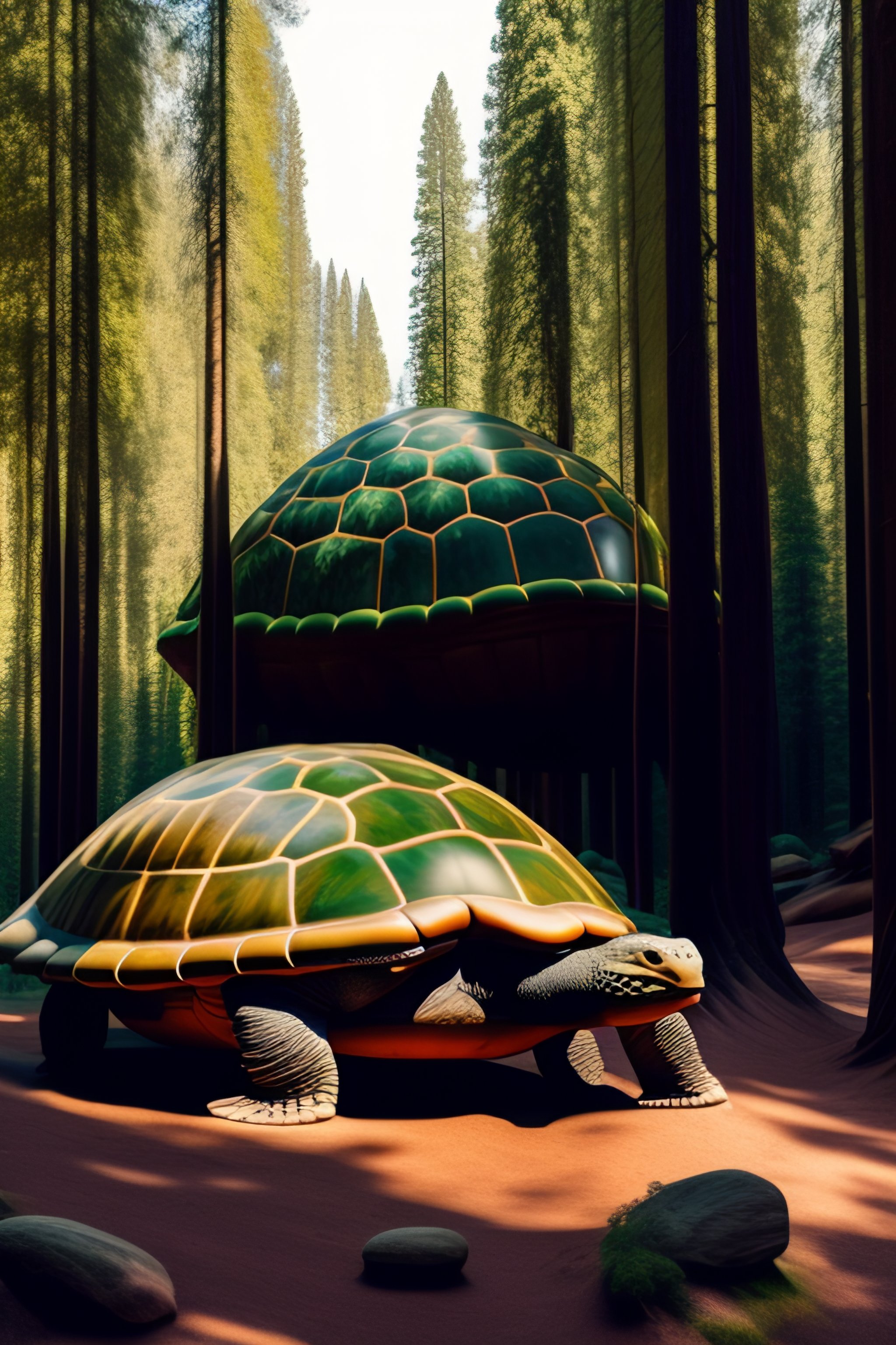 Lexica - Giant land turtle sequoia forest.