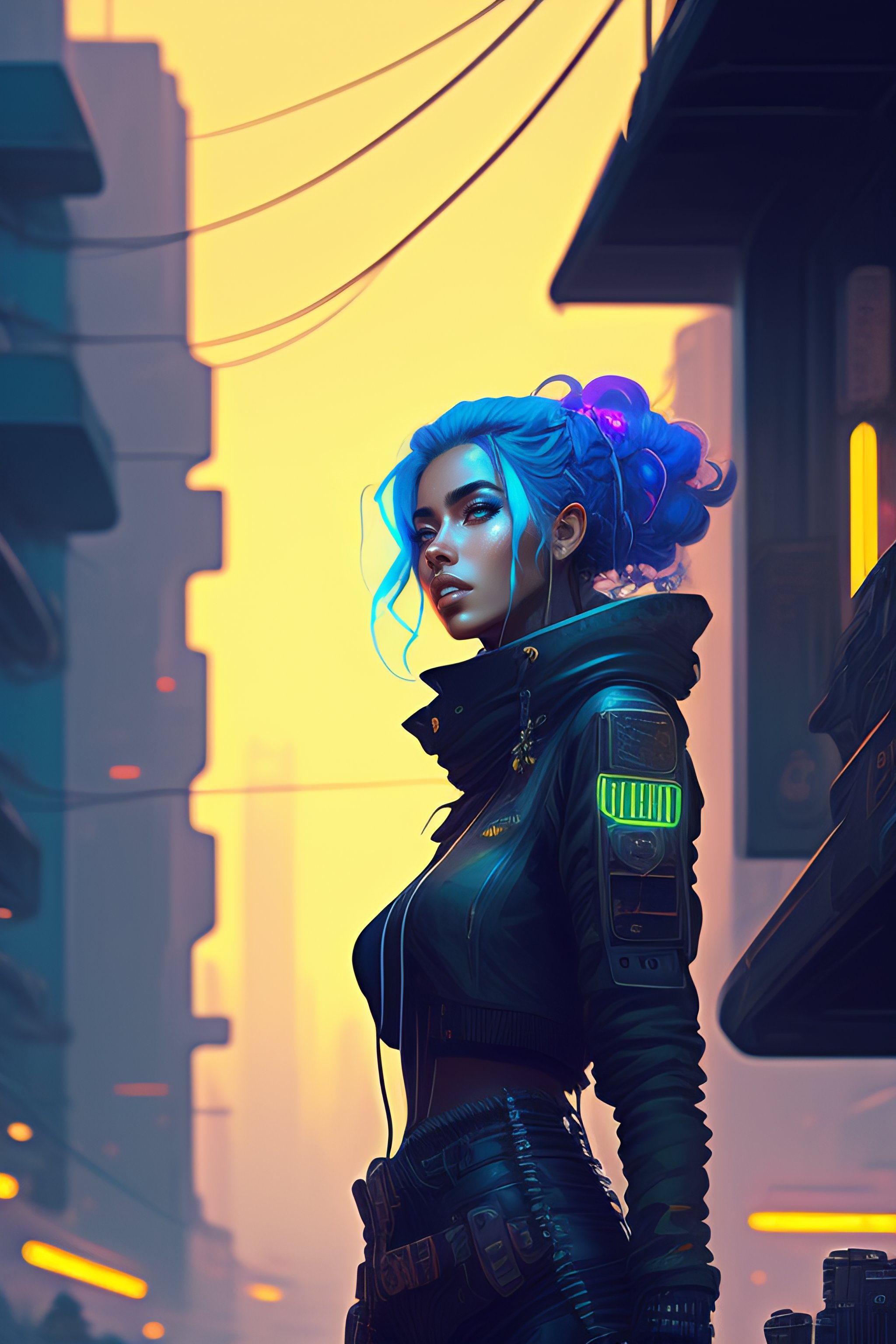 Lexica - Highly detailed portrait of wasteland punk long curly neon ...