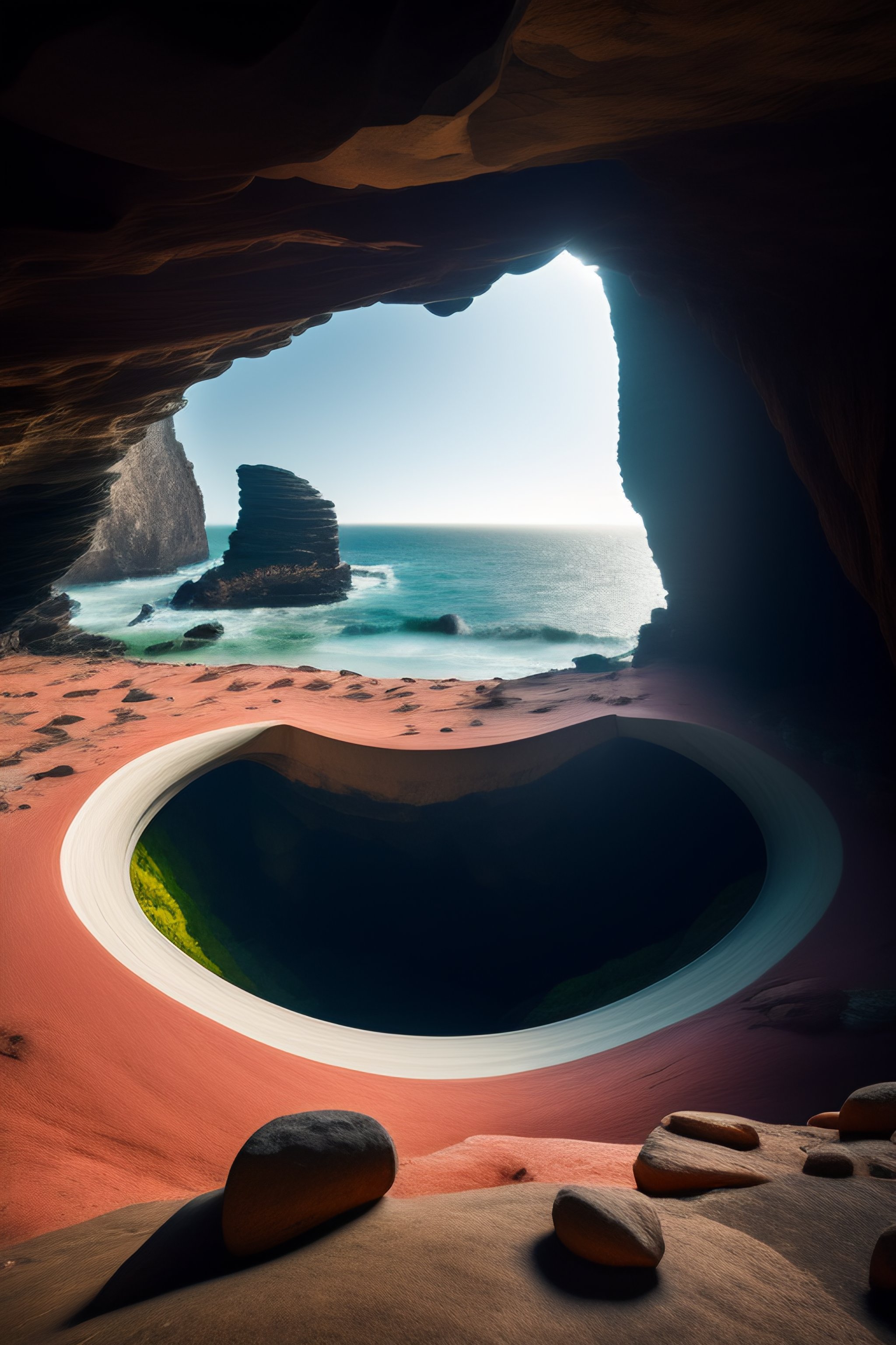 Lexica - A bottomless hole in a cave with lots of runes on the rocks around it