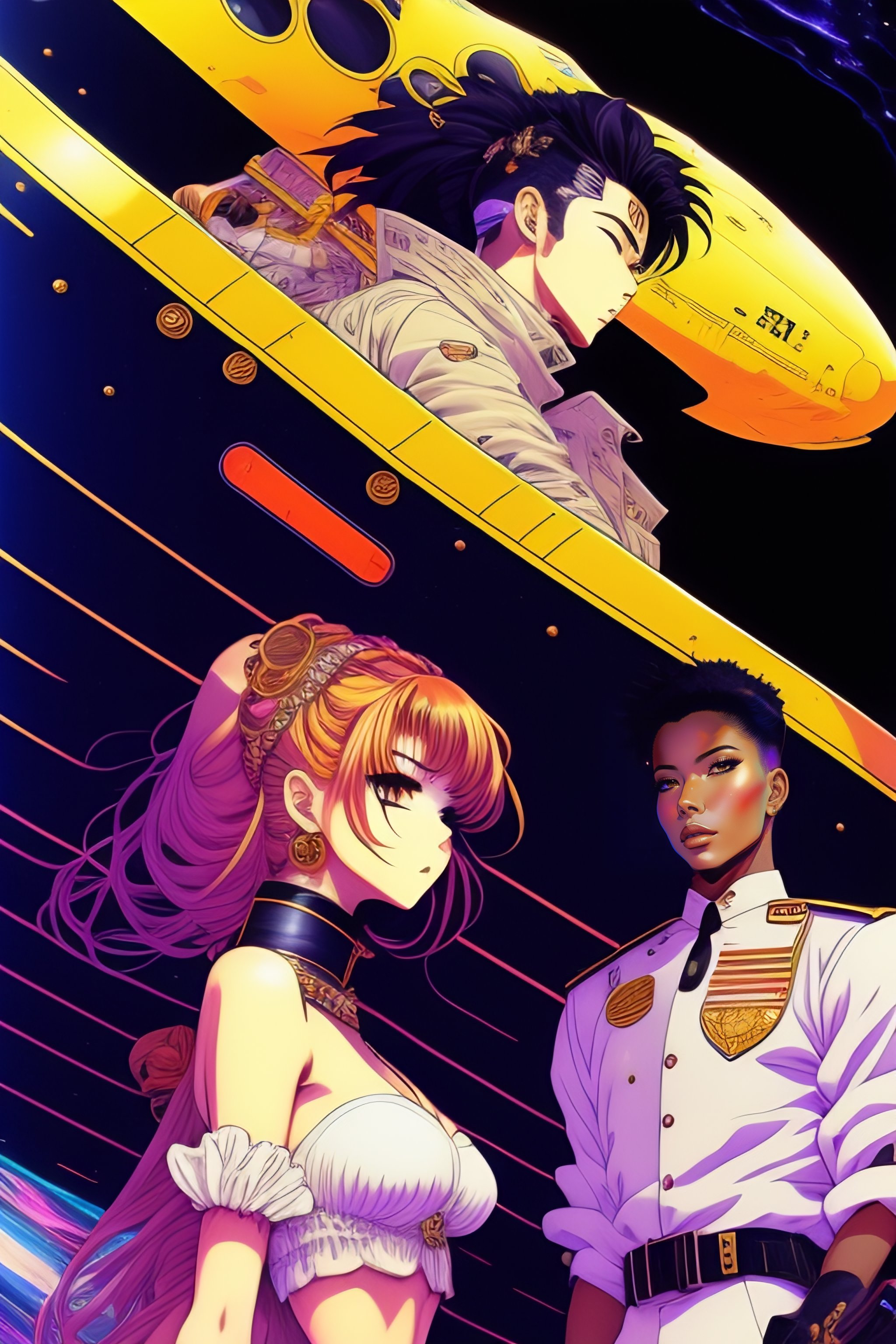Lexica - Vintage 90's anime style. cluttered starship interior ...