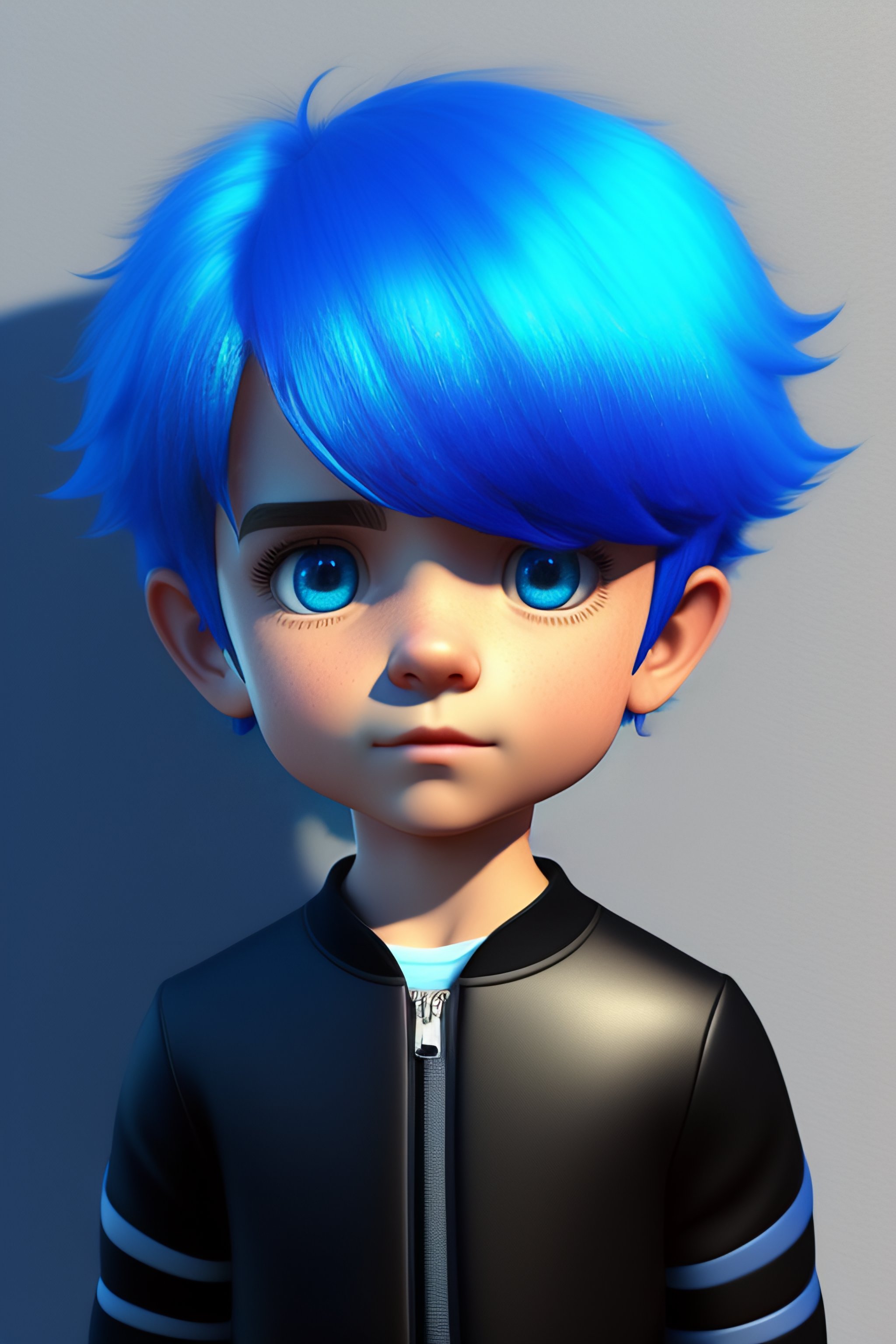 Lexica - Blue hair boy in black zipper top, pixar style, 3d style ...
