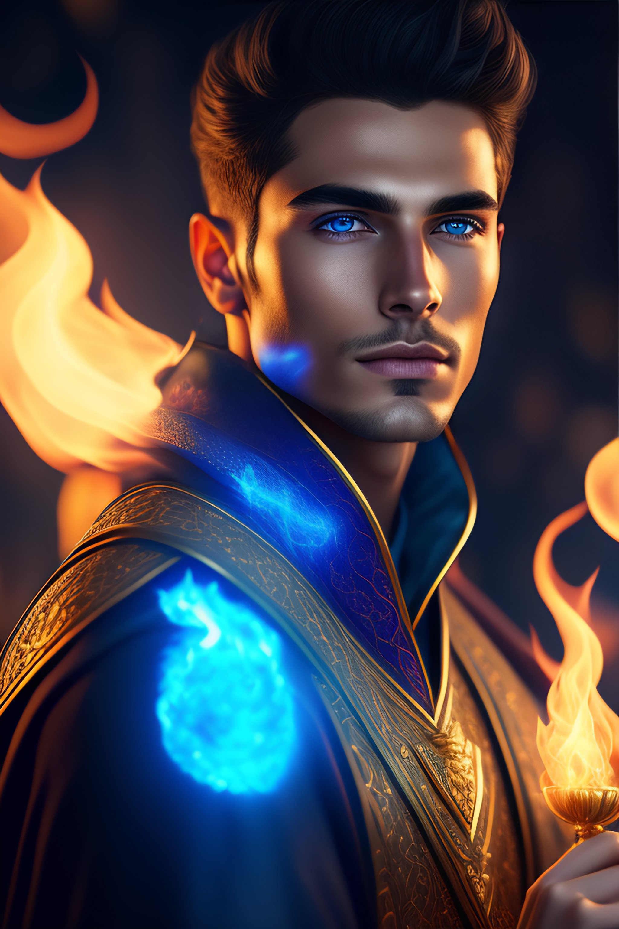 Lexica - Beautiful portrait of a young male wizard wearing a fancy blue ...