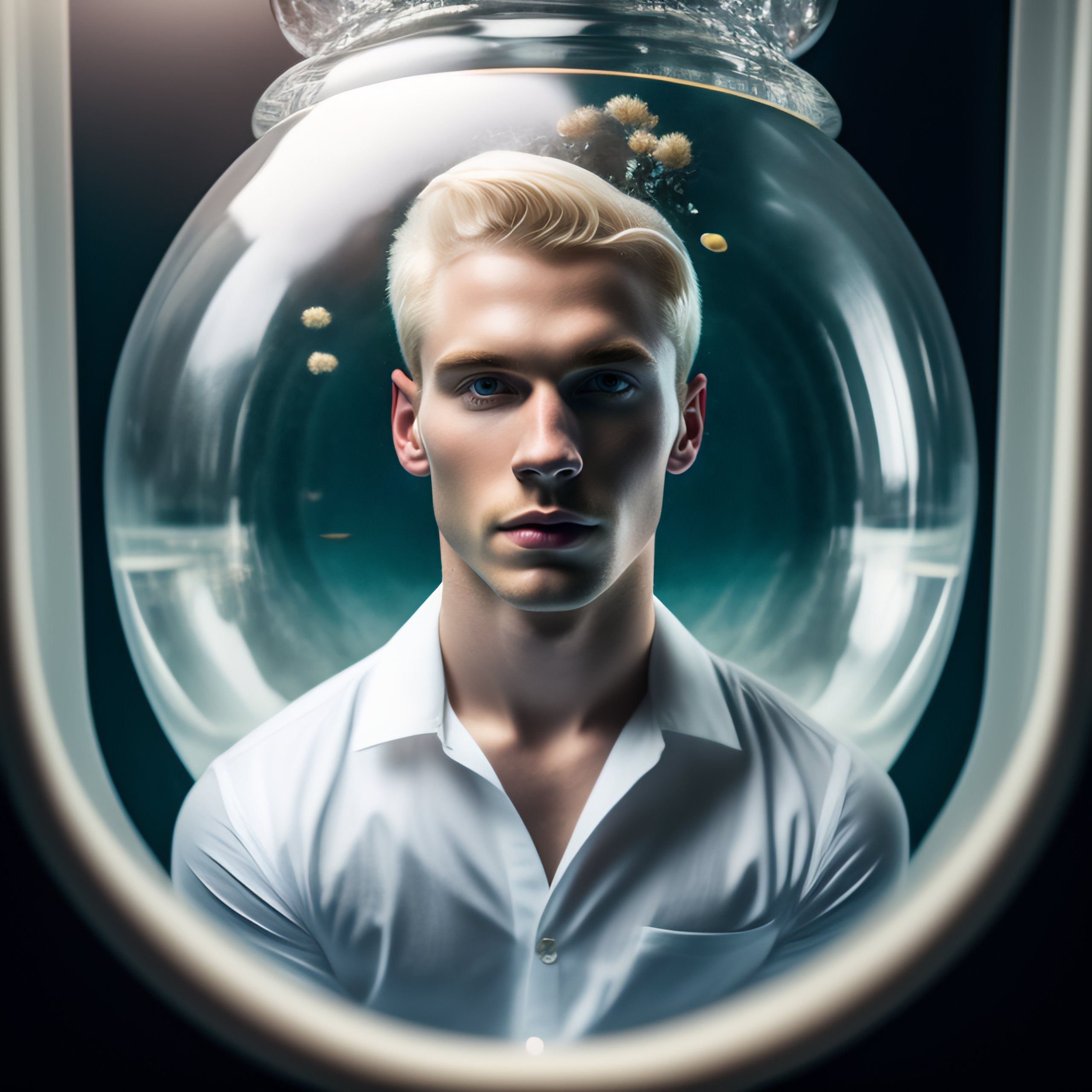 Lexica - A full-body portrait of a pale blonde young man in white ...