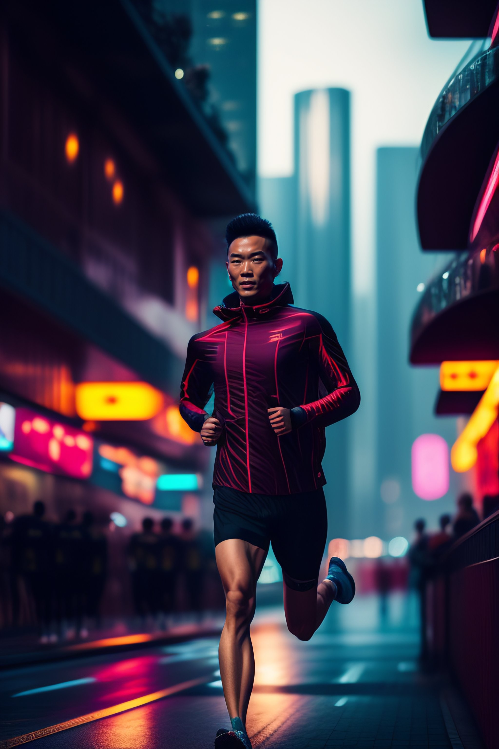 Lexica - Sport man running in the city, cyberpunk kowloon, ultra ...