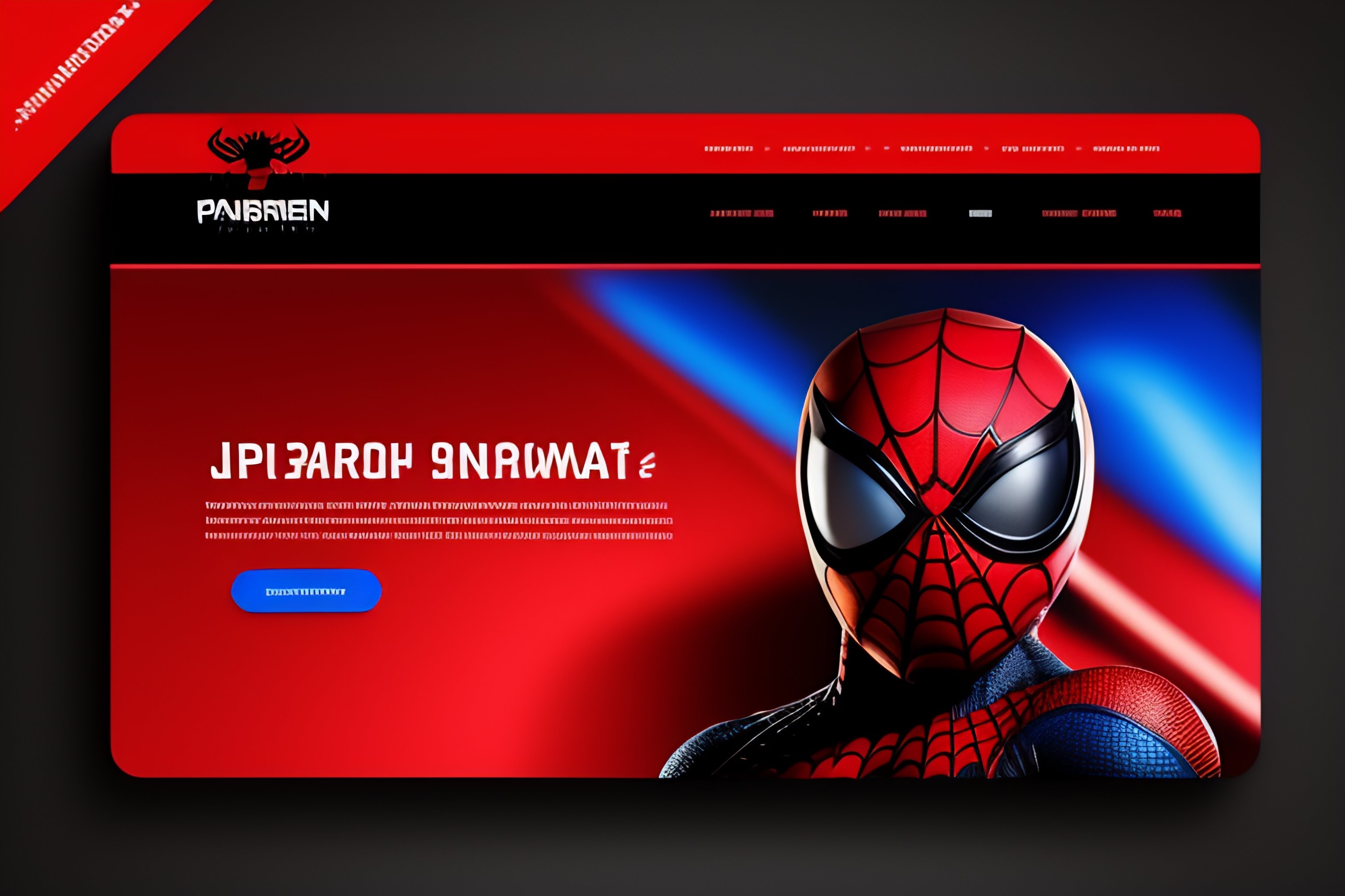 Lexica - Beautiful landing page for a spiderman website, dark theme, black red and blue color ...