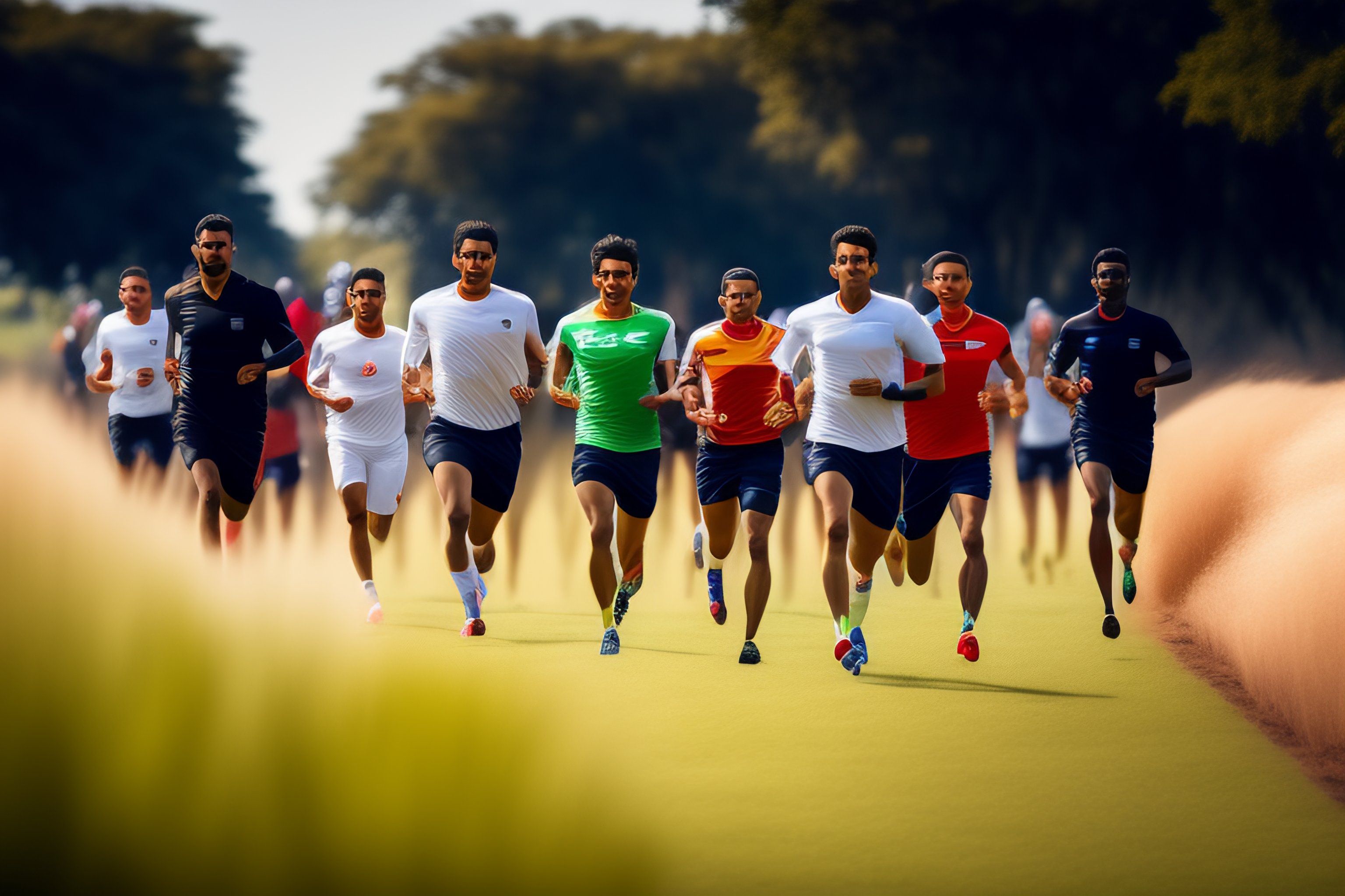 Lexica - Background full of men and wome chasing, front view, grass ...