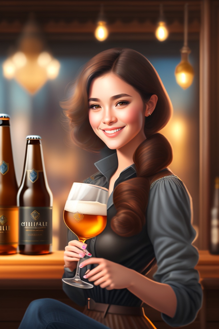 Lexica - The girl smiles and holds a glass of beer in her hand. She ...