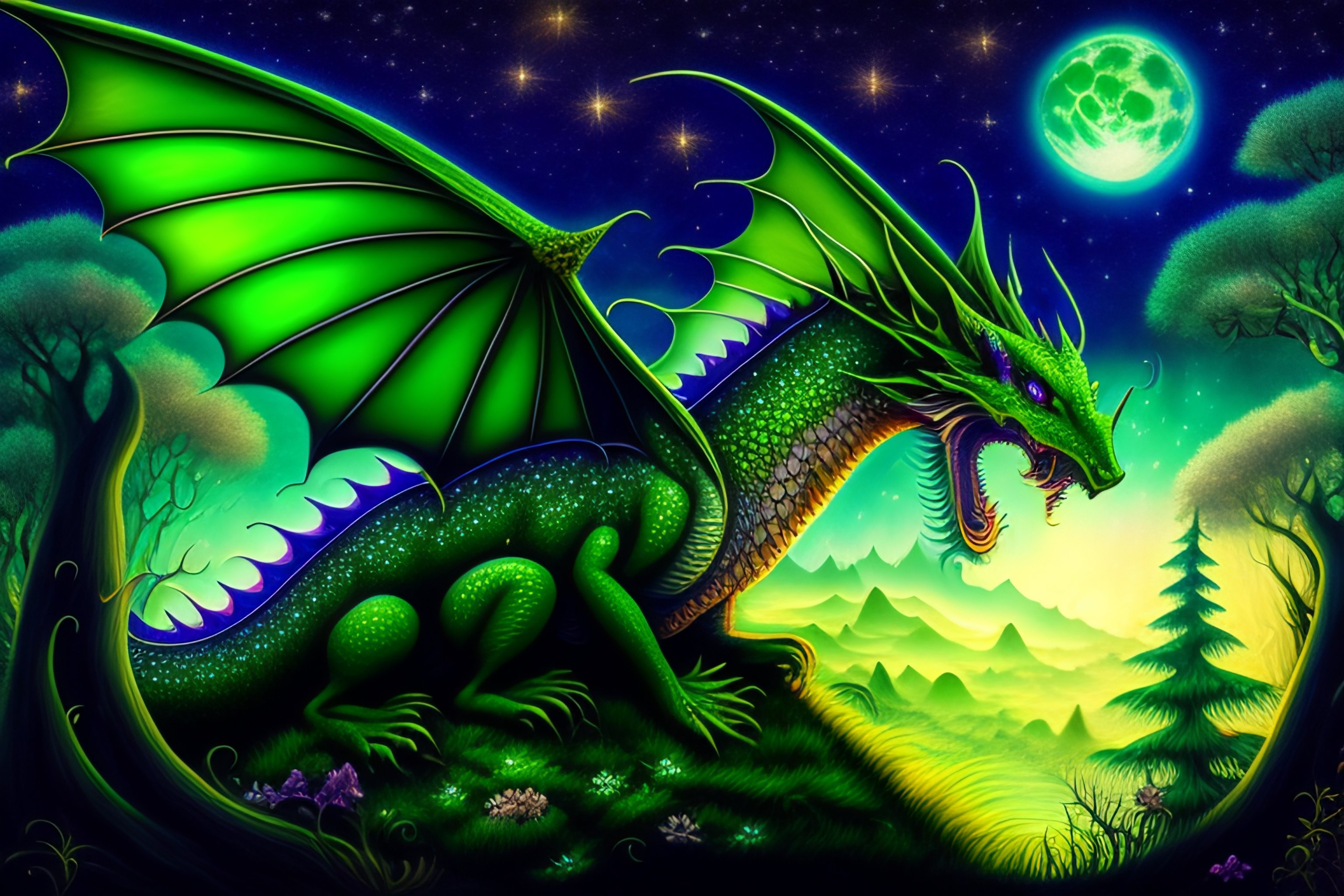 Lexica - Whimsical super-detailed surreal gothic witchy green dragon on ...