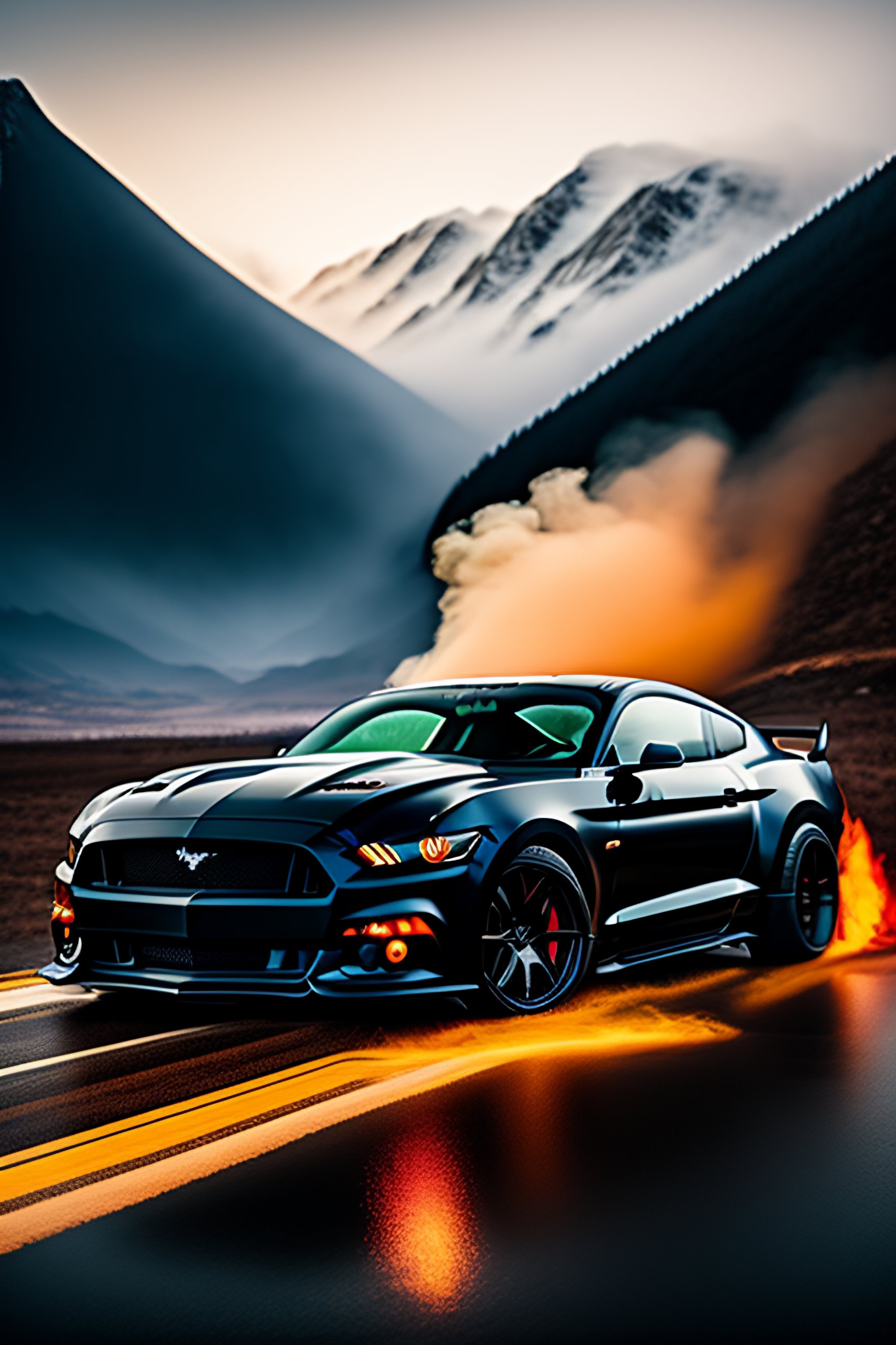 Lexica - Highly detailed black mustang GTR front side, cinematic view ...