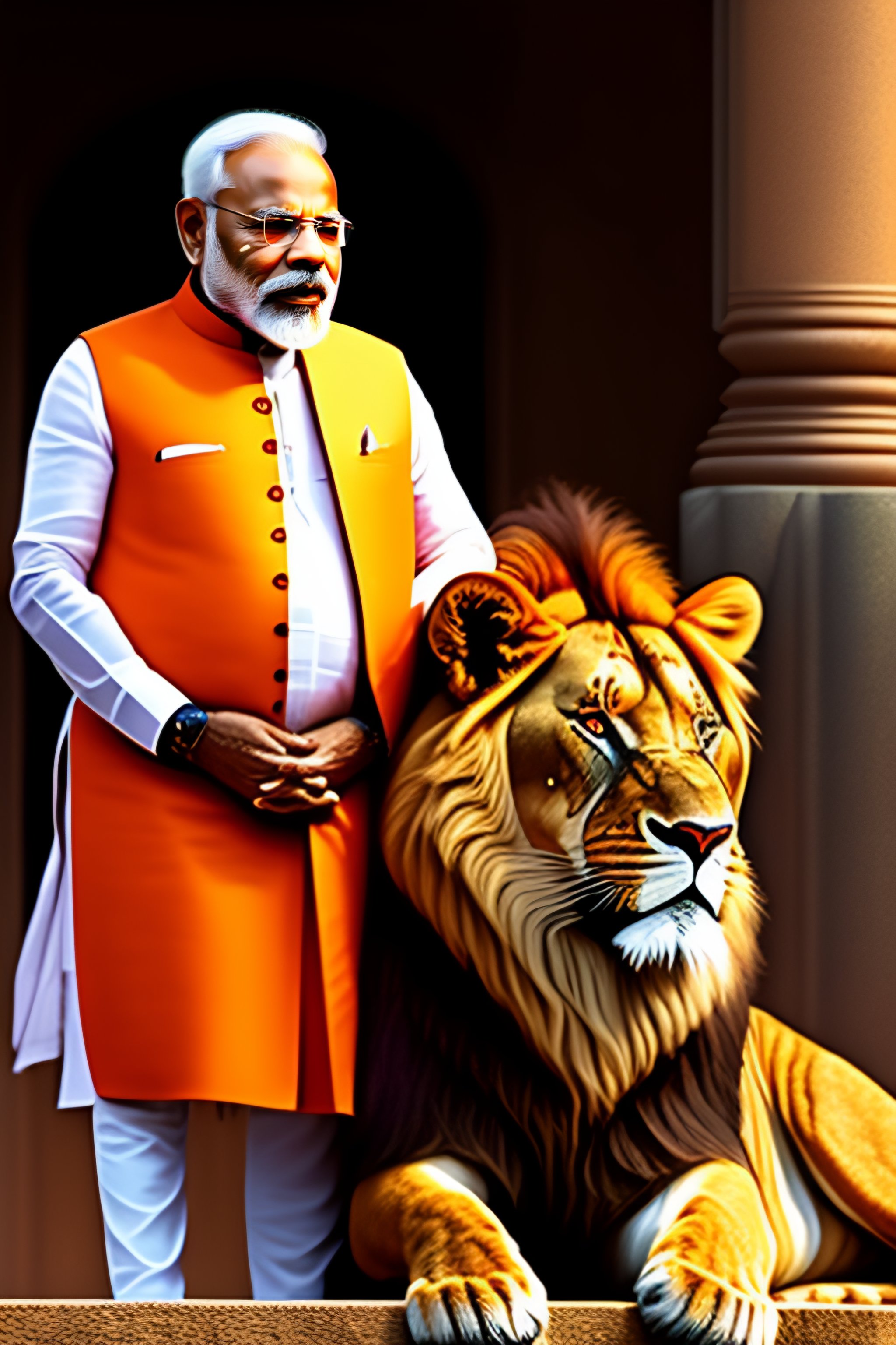 Lexica - Narendra Modi with lions