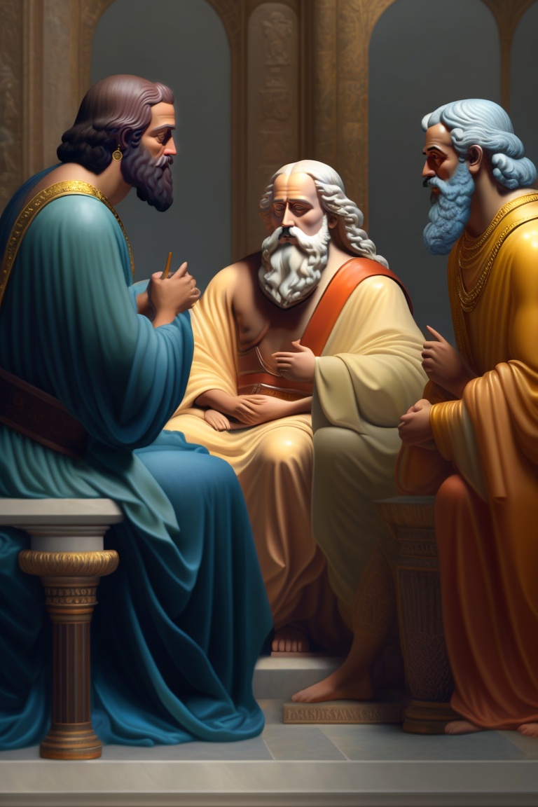 Lexica - Socrates, Plato and Aristotle, sitting, talking