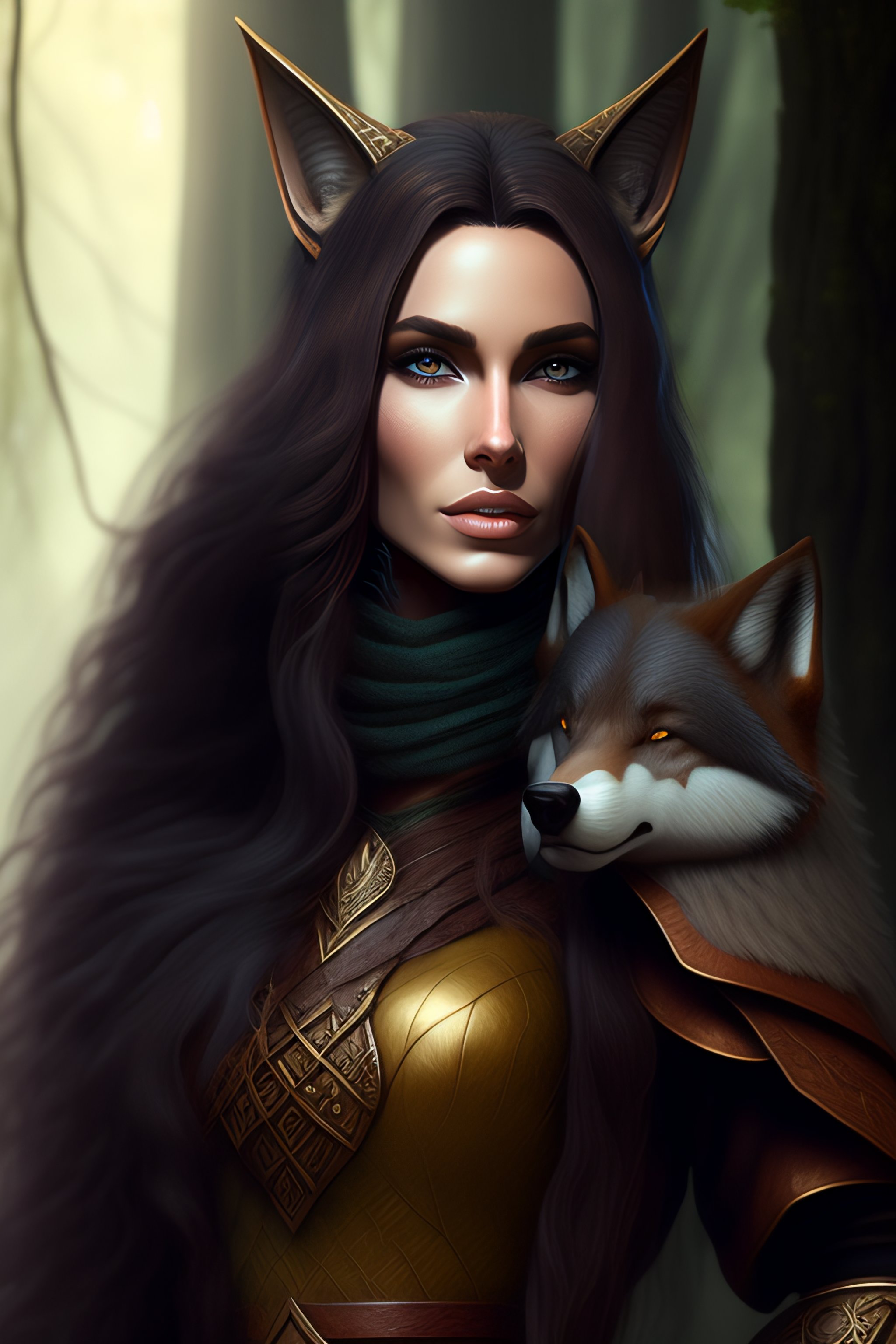Lexica - Wood elf with female wolf
