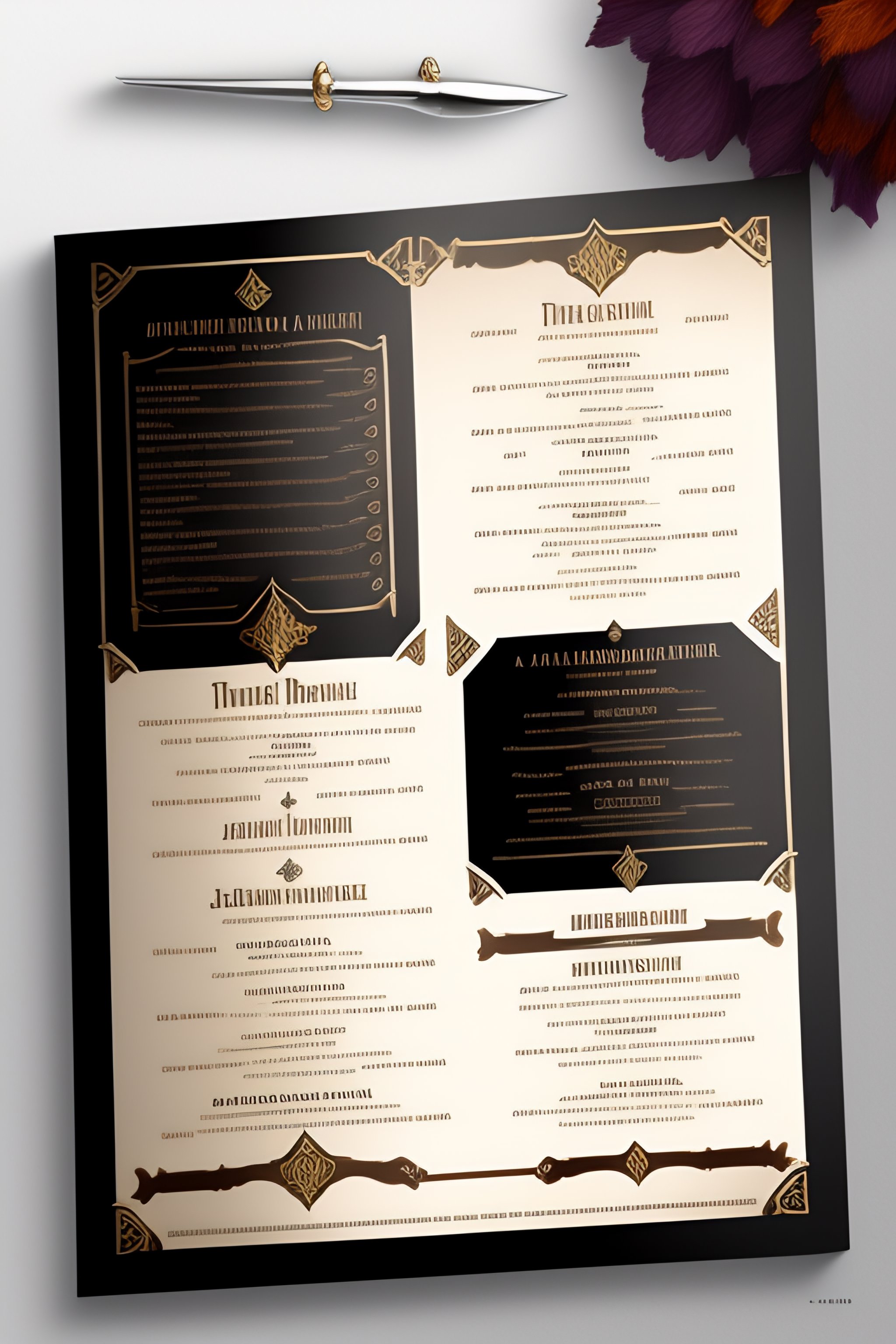 Lexica - A dungeons dragons' menu on a paper sheet with embellishments ...