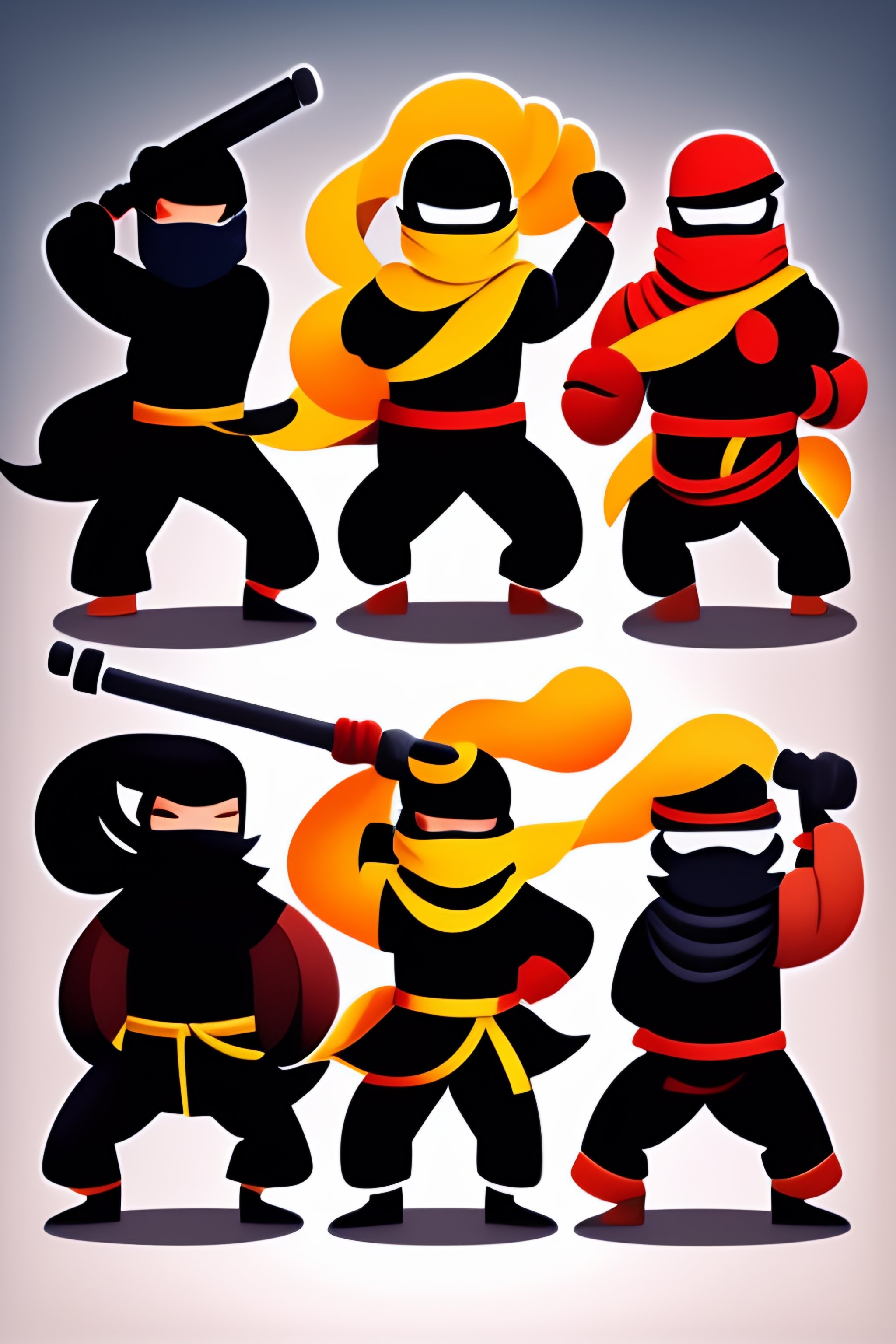 Lexica - A set of cartoon ninjas in various poses, vector art by Jan ...