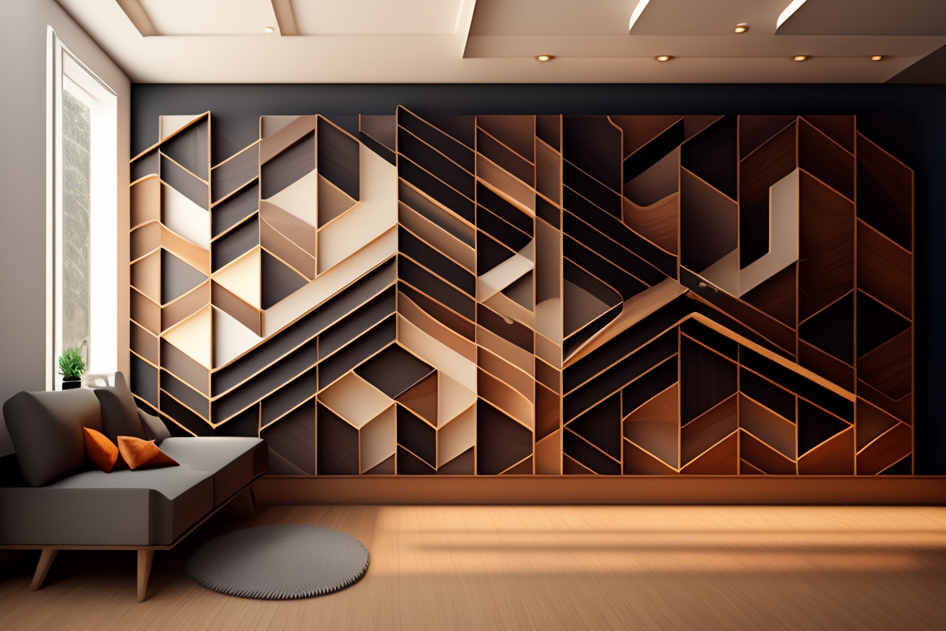 Lexica - Create 3d design of a geometric wood wall art
