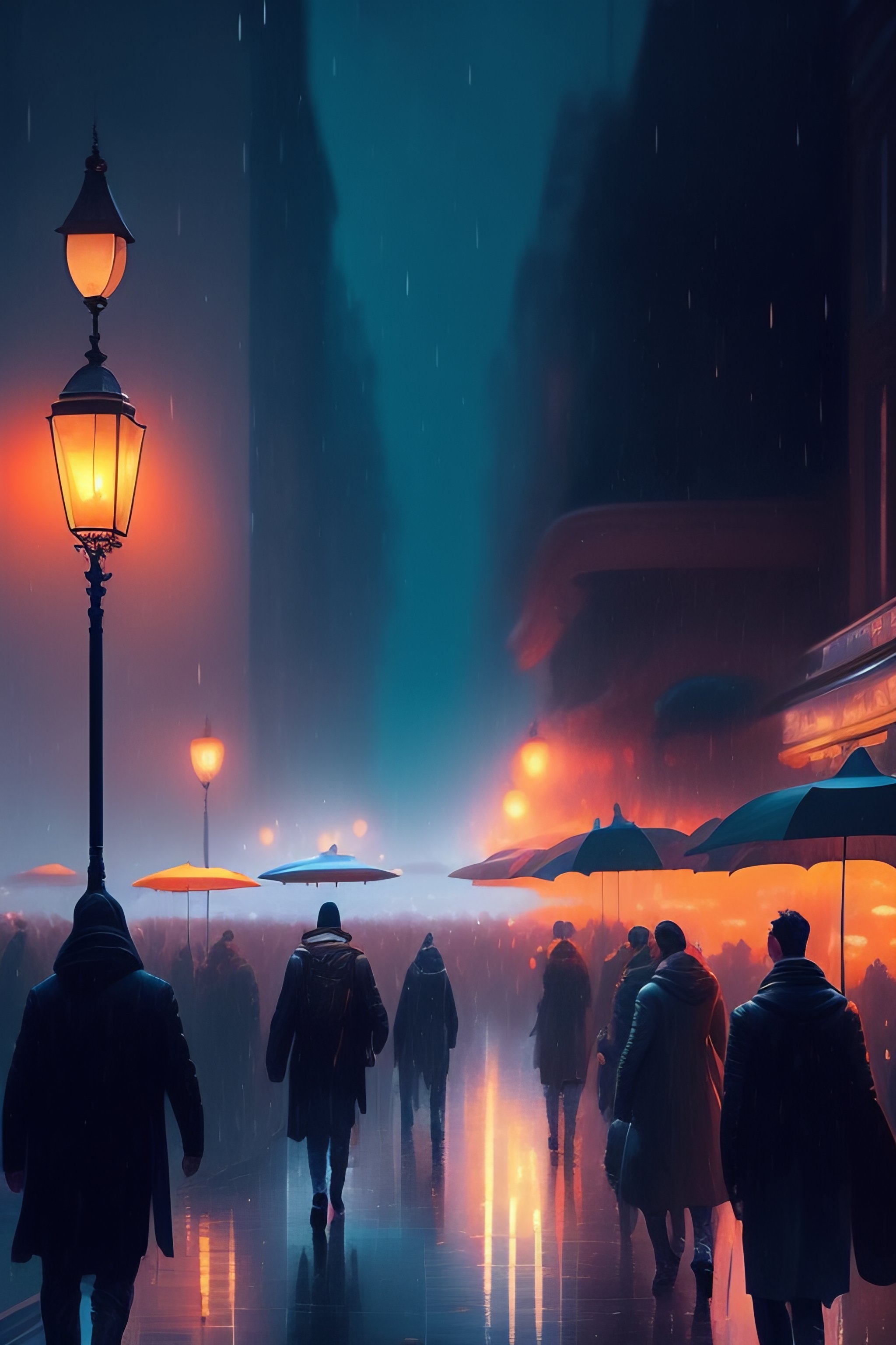 Lexica - Abstract crowd walking at night, raining, crowd reflex, depth ...