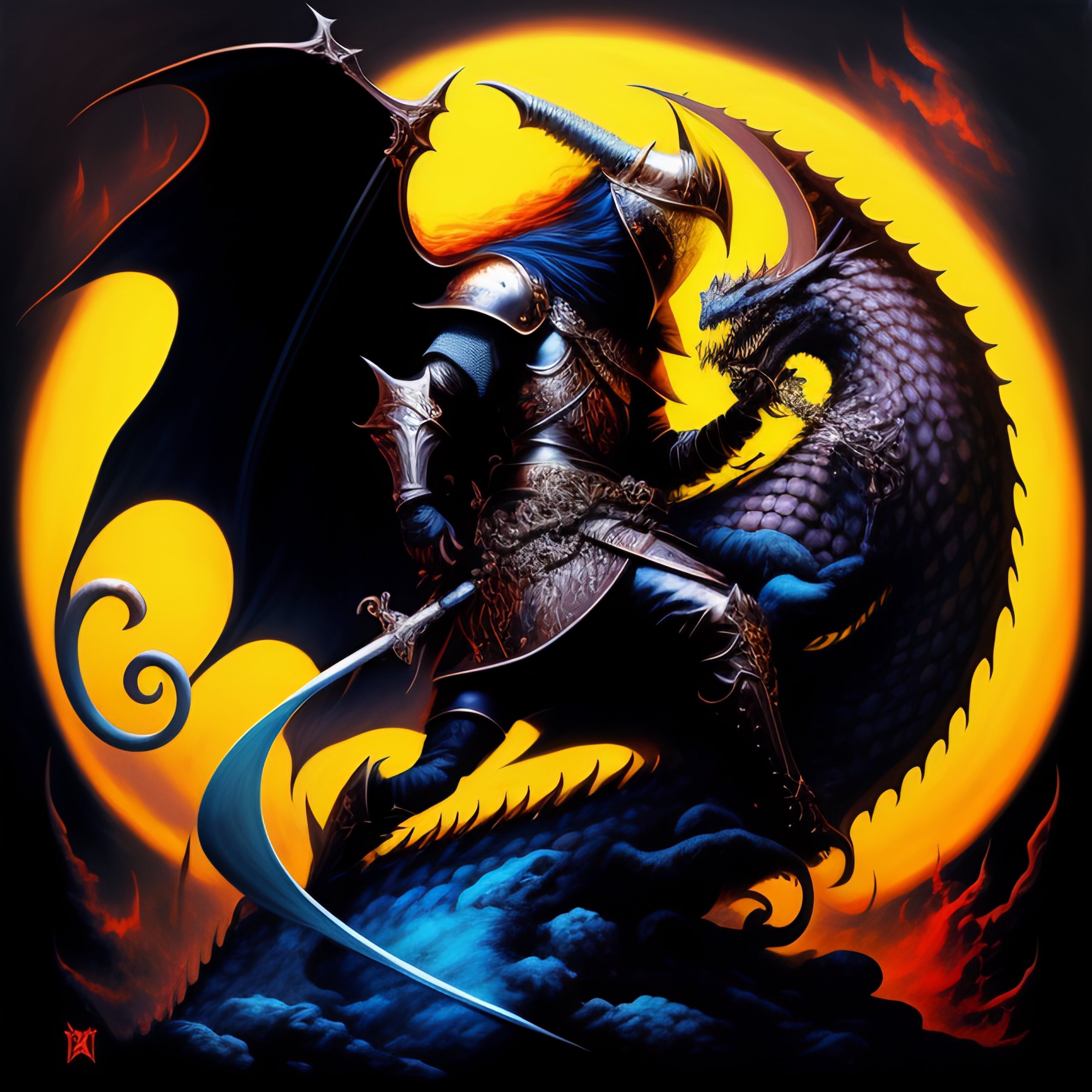 Lexica - Death metal band album cover, knight slaying a dragon, painted ...