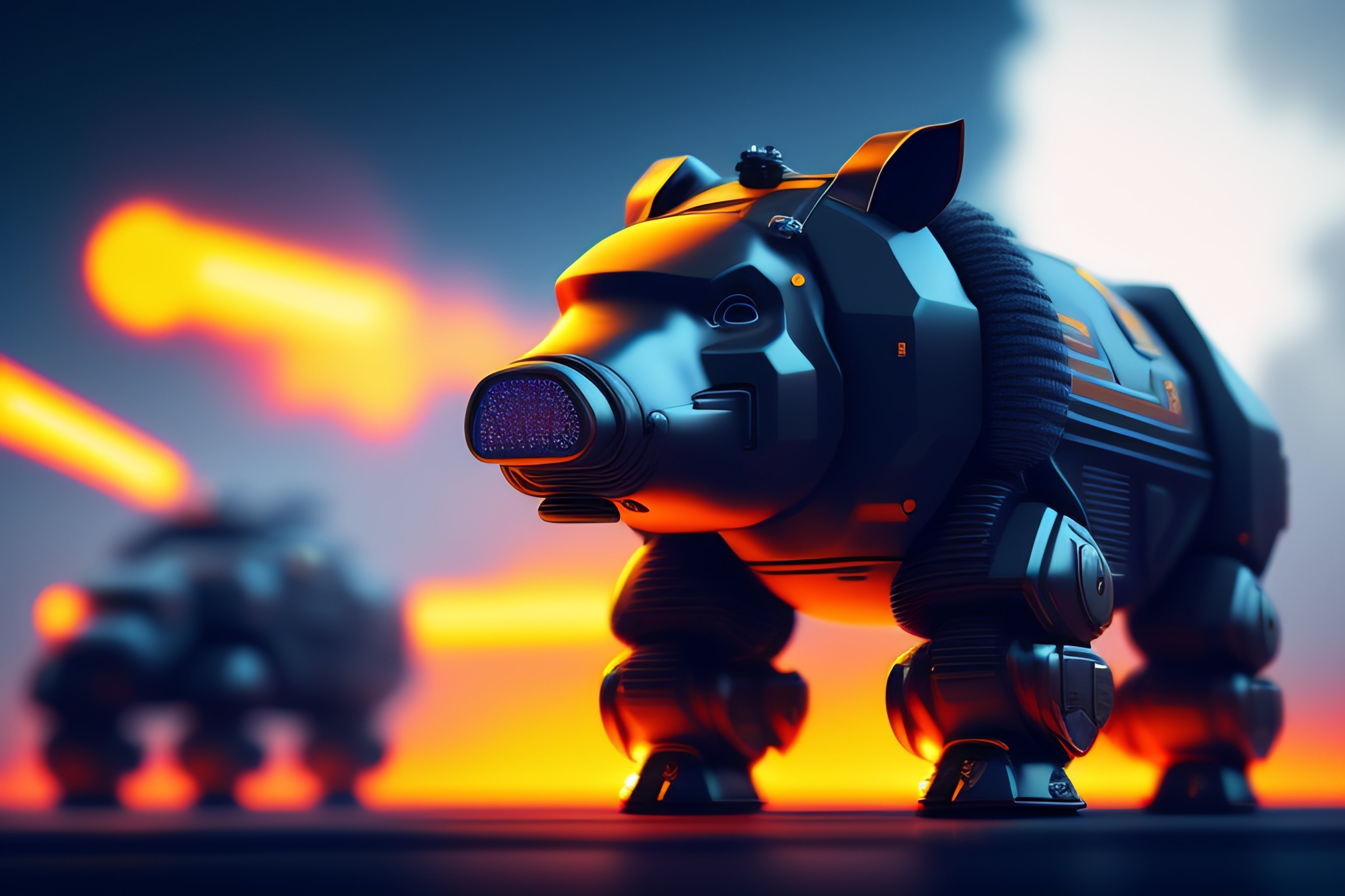 Lexica - (giant pig faced combat mech armed with artillery guns ...