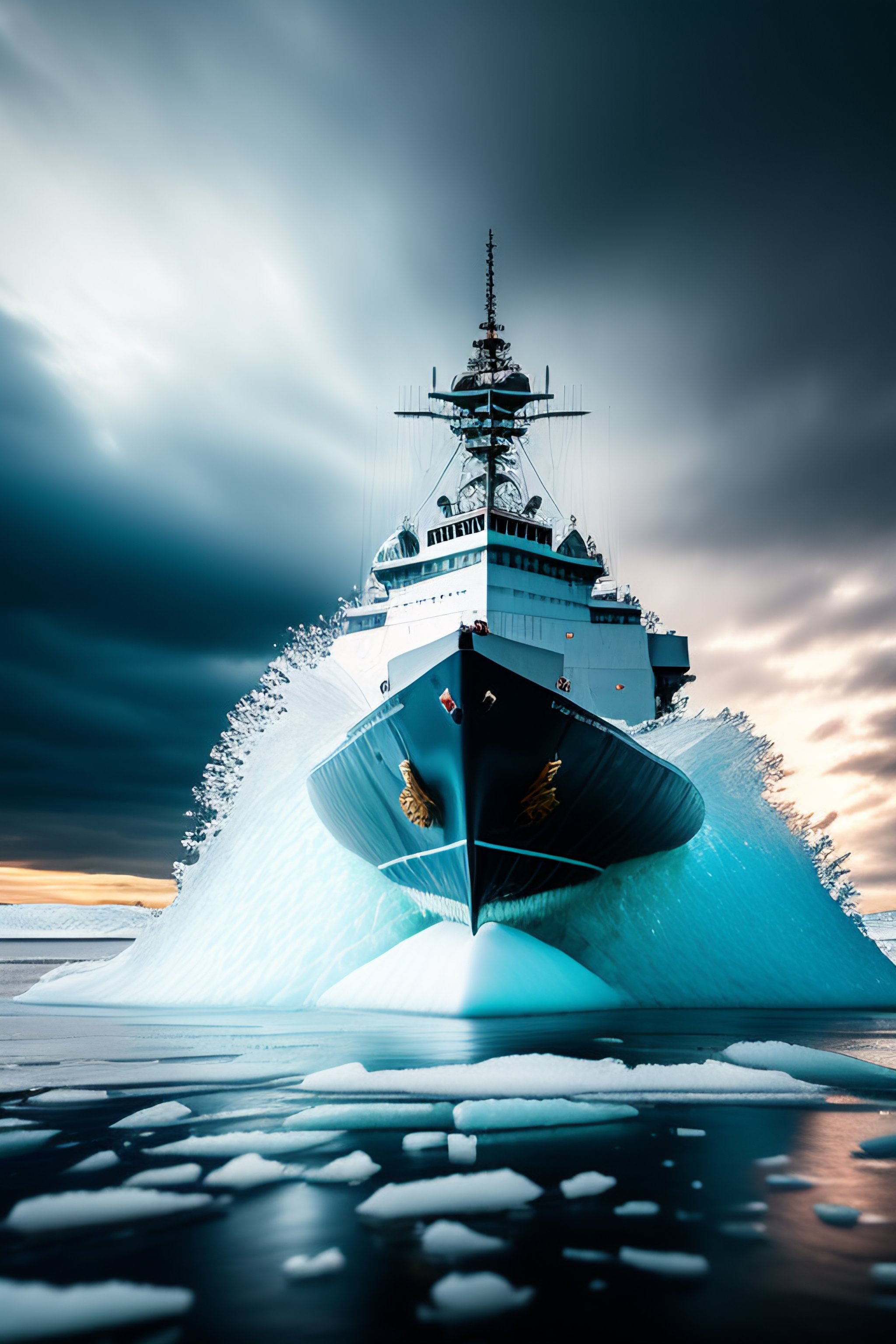 Lexica - Portrait of a warship breaking through ice water