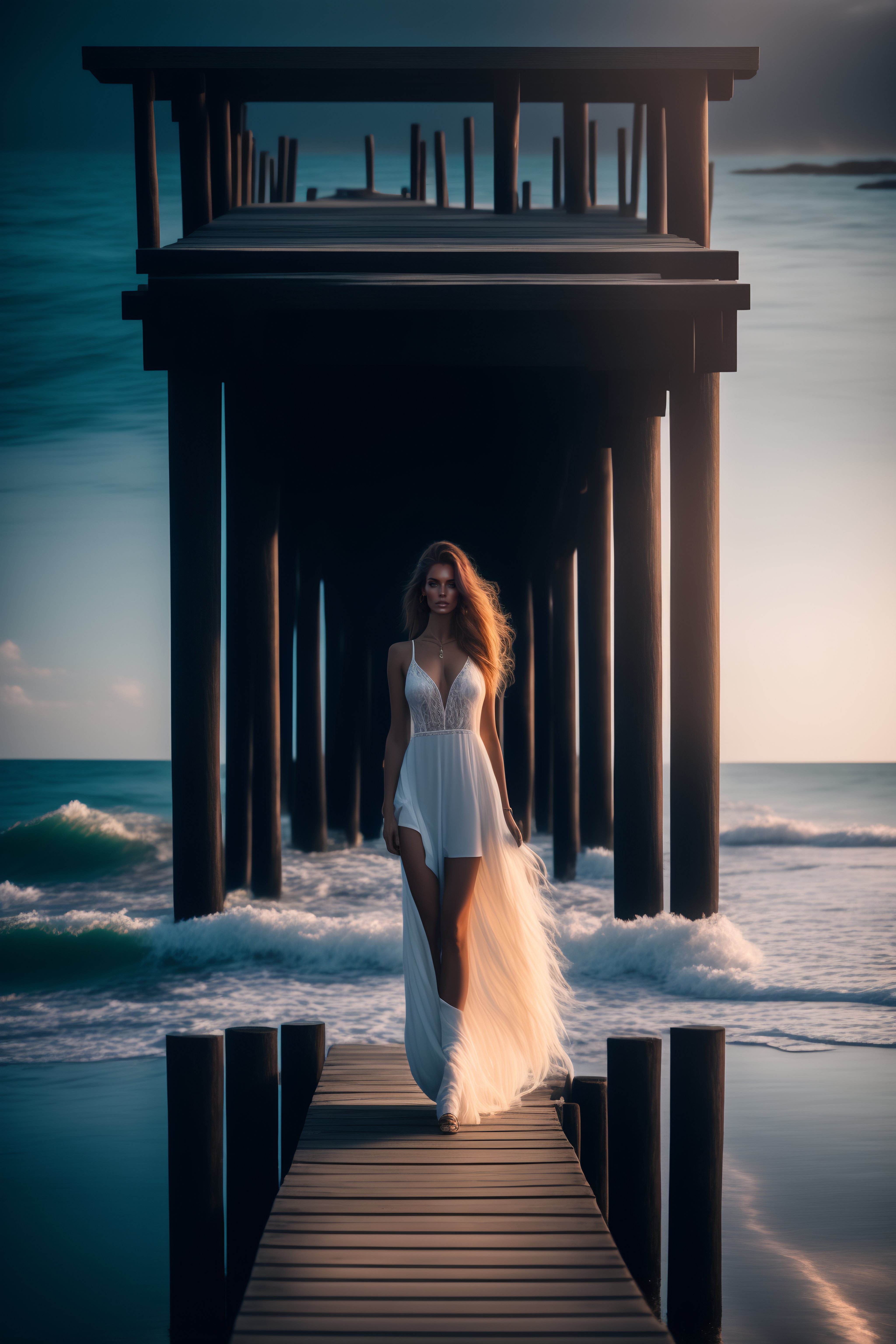 Lexica - Old jetty photo of beautiful tall hottest witch with long hair ...