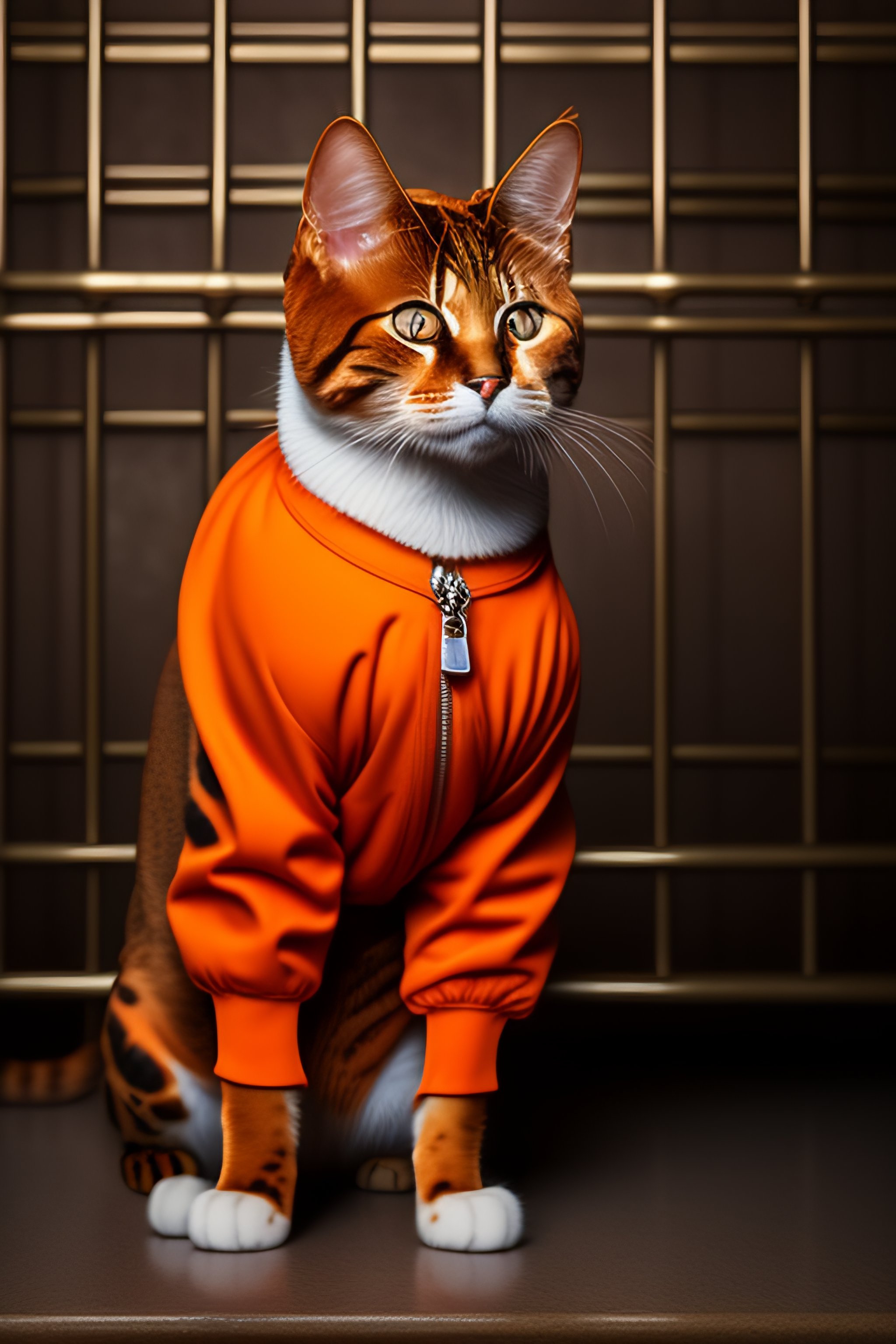 Lexica - A humanoid havana brown cat wearing inmate orange jumpsuit ...
