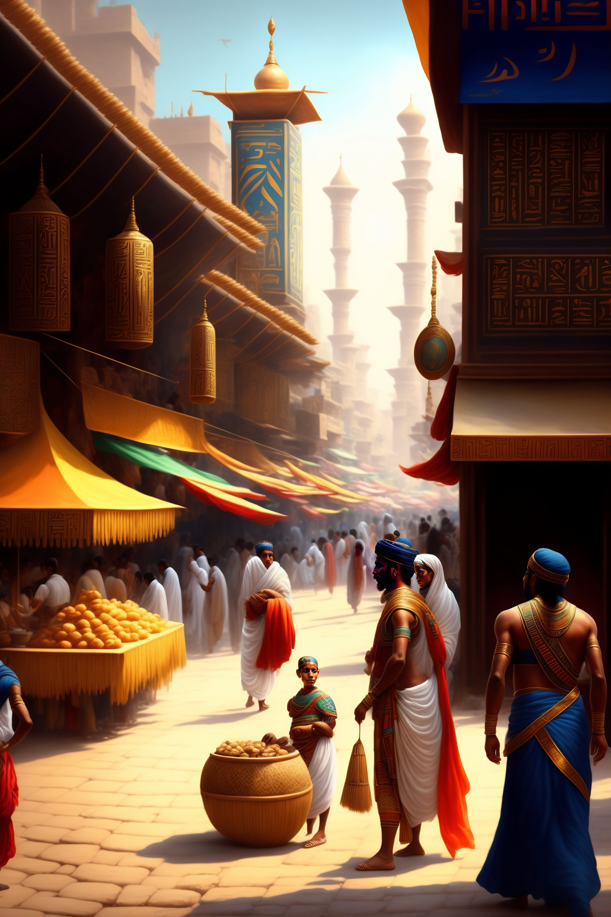 Lexica - Busy ancient egyptian basar, in the streets